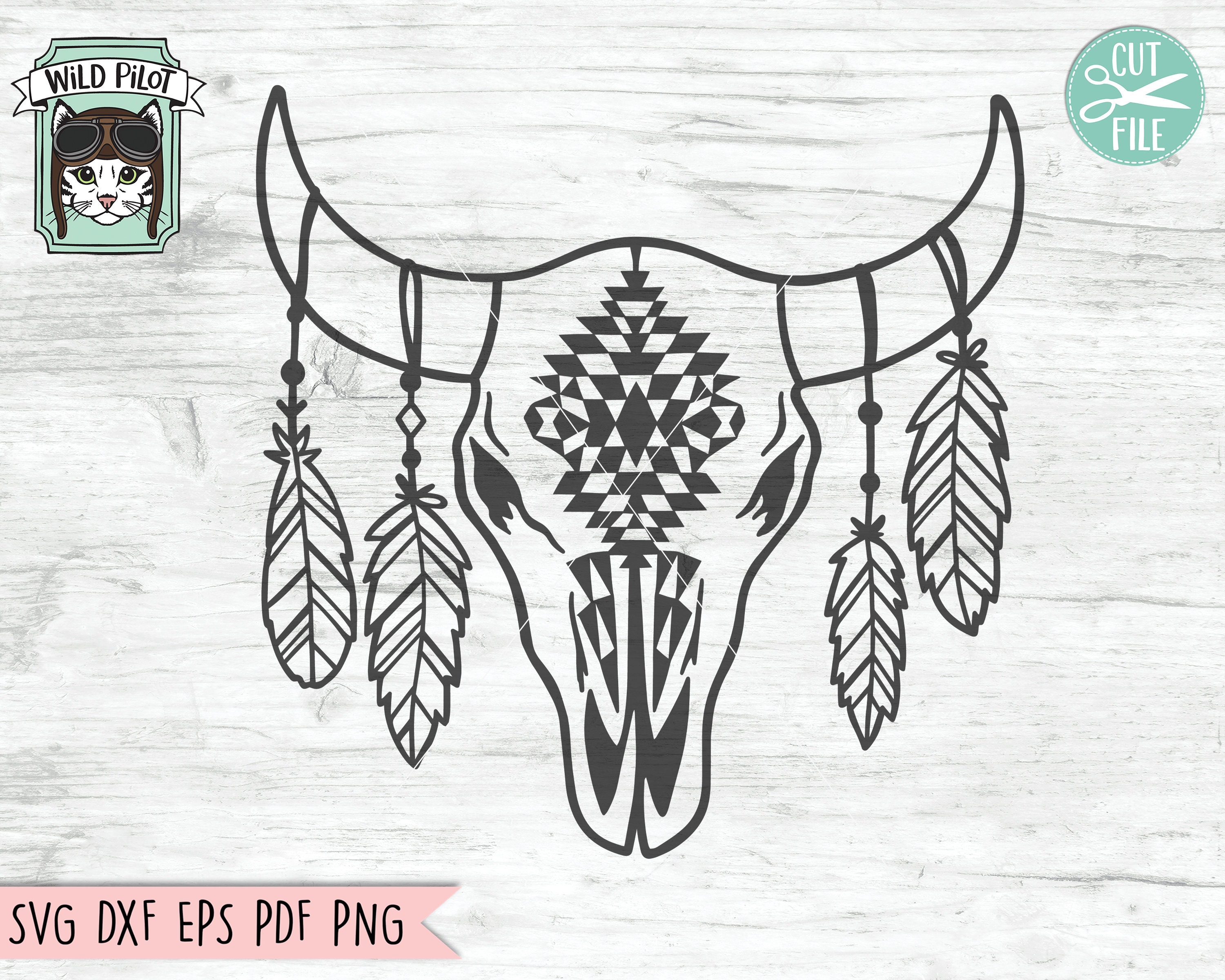 Cow Skull With Feathers SVG, Cow Skull Svg File, Cow Skull Medallion ...