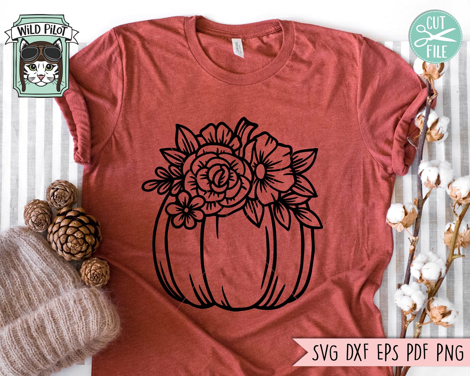 Floral Pumpkin SVG File, Flower Pumpkin Svg, Pumpkin Cut File, Fall ...