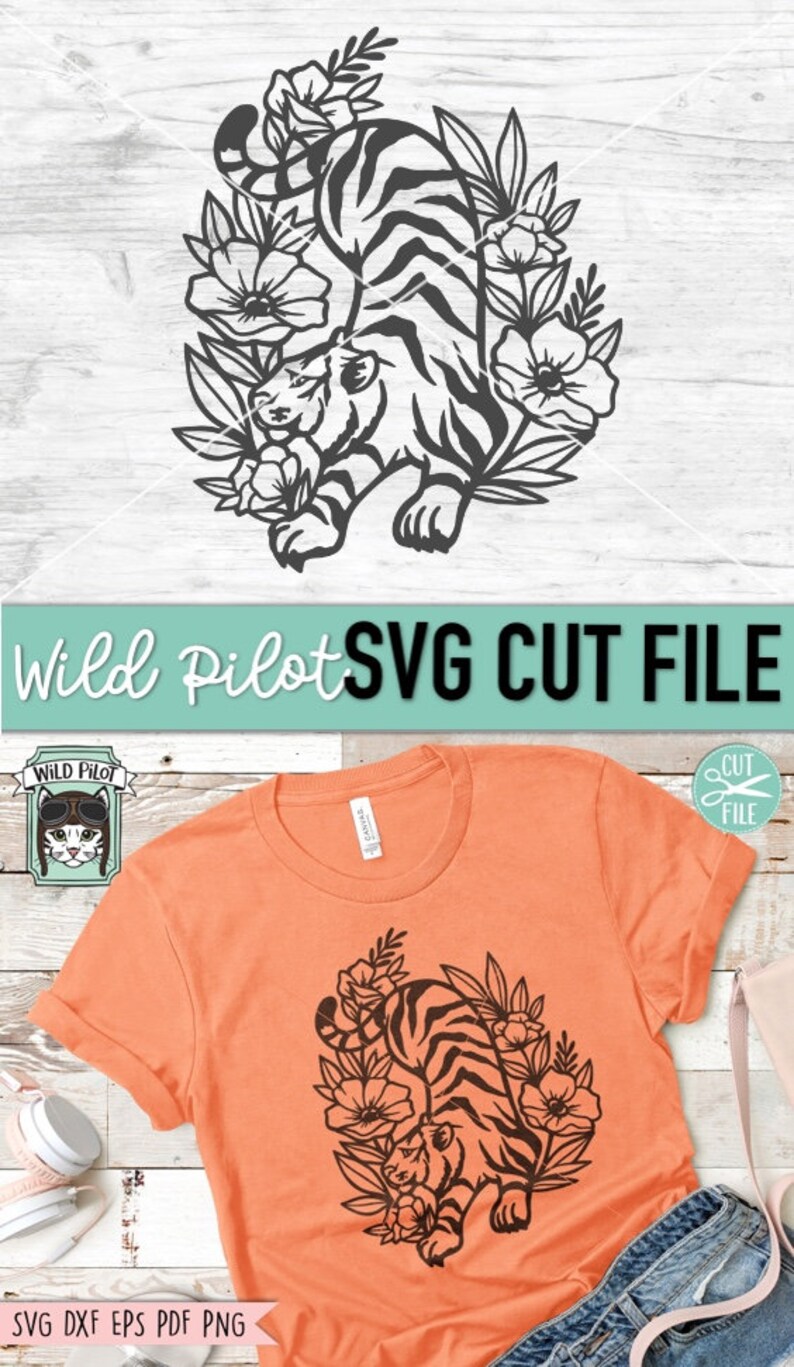 Floral Tiger SVG File, Tiger Flowers SVG, Tiger Cut File, Tiger Tattoo ...