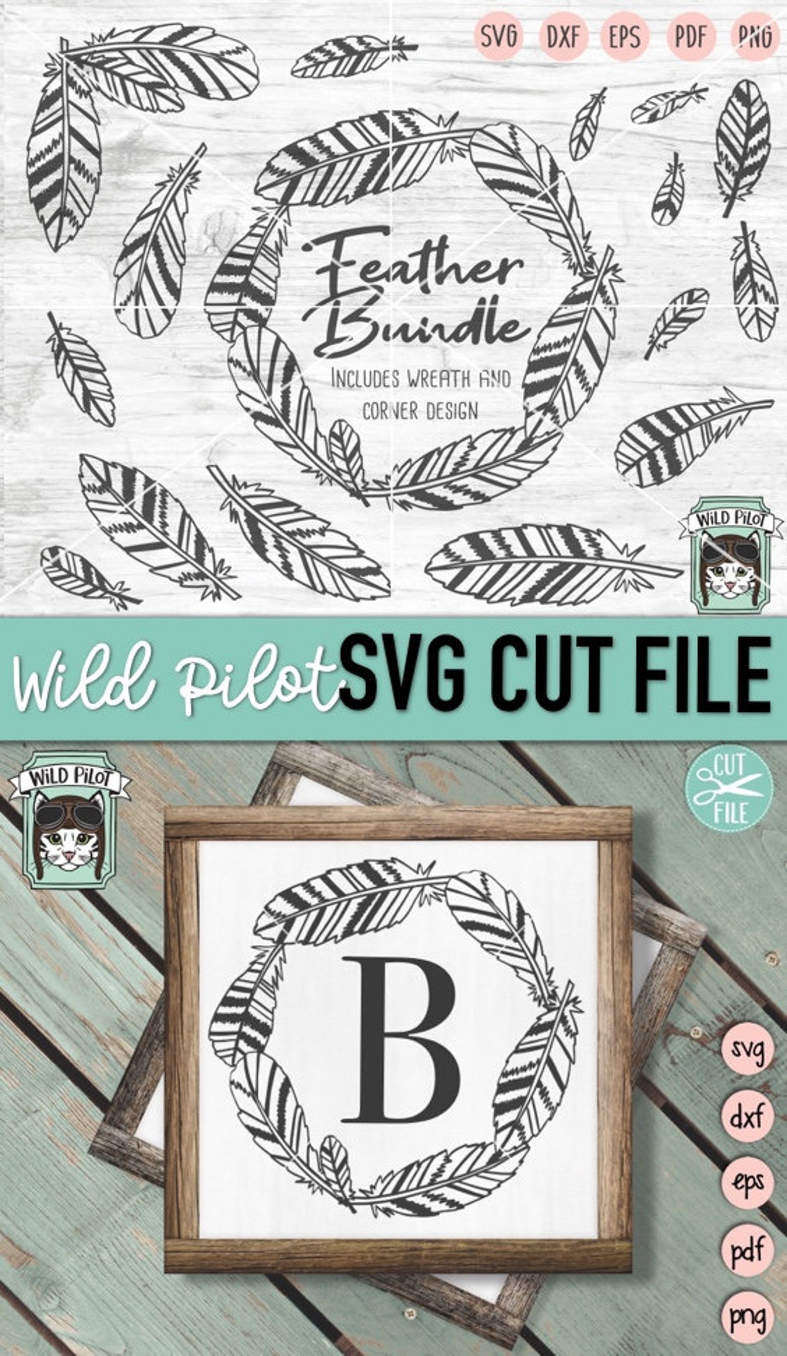 Feathers SVG File Feather Wreath Feather Cut File Feather - Etsy