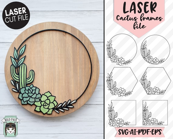 Cactus Laser Cut File SVG Cactus Frame Laser File Round - Etsy