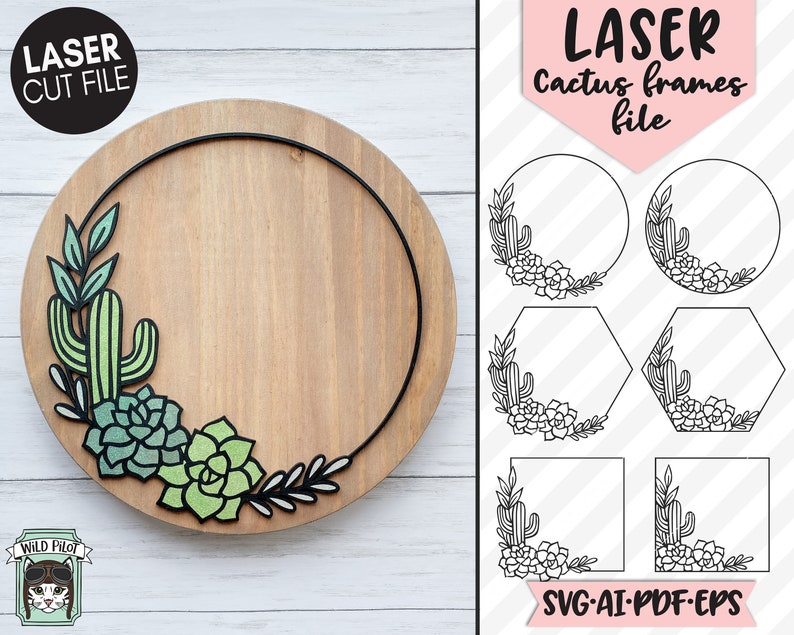 Cactus Laser Cut File SVG, Cactus Frame Laser File, Round Cactus Sign ...