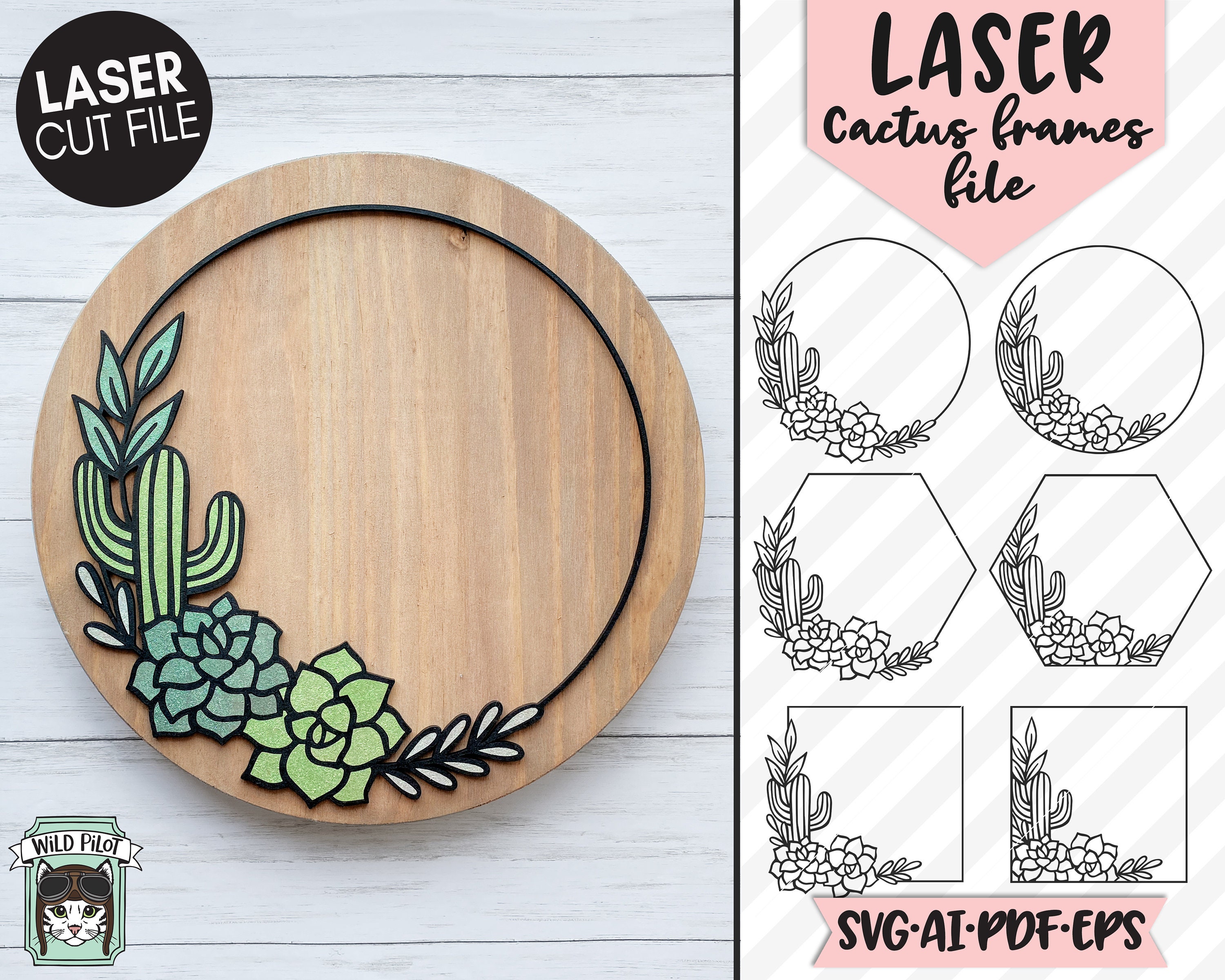 Cactus Laser Cut File SVG, Cactus Frame Laser File, Round Cactus Sign ...