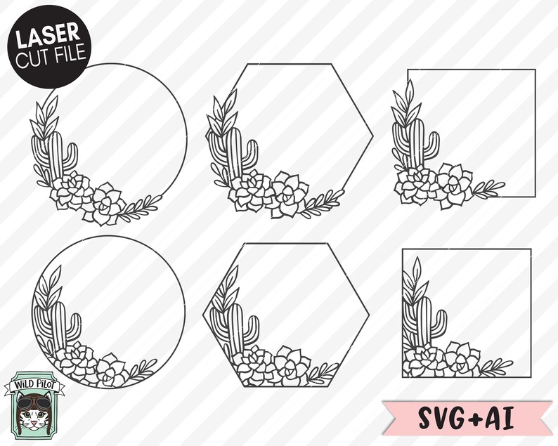 Cactus Laser Cut file SVG Cactus Frame Laser File Round | Etsy