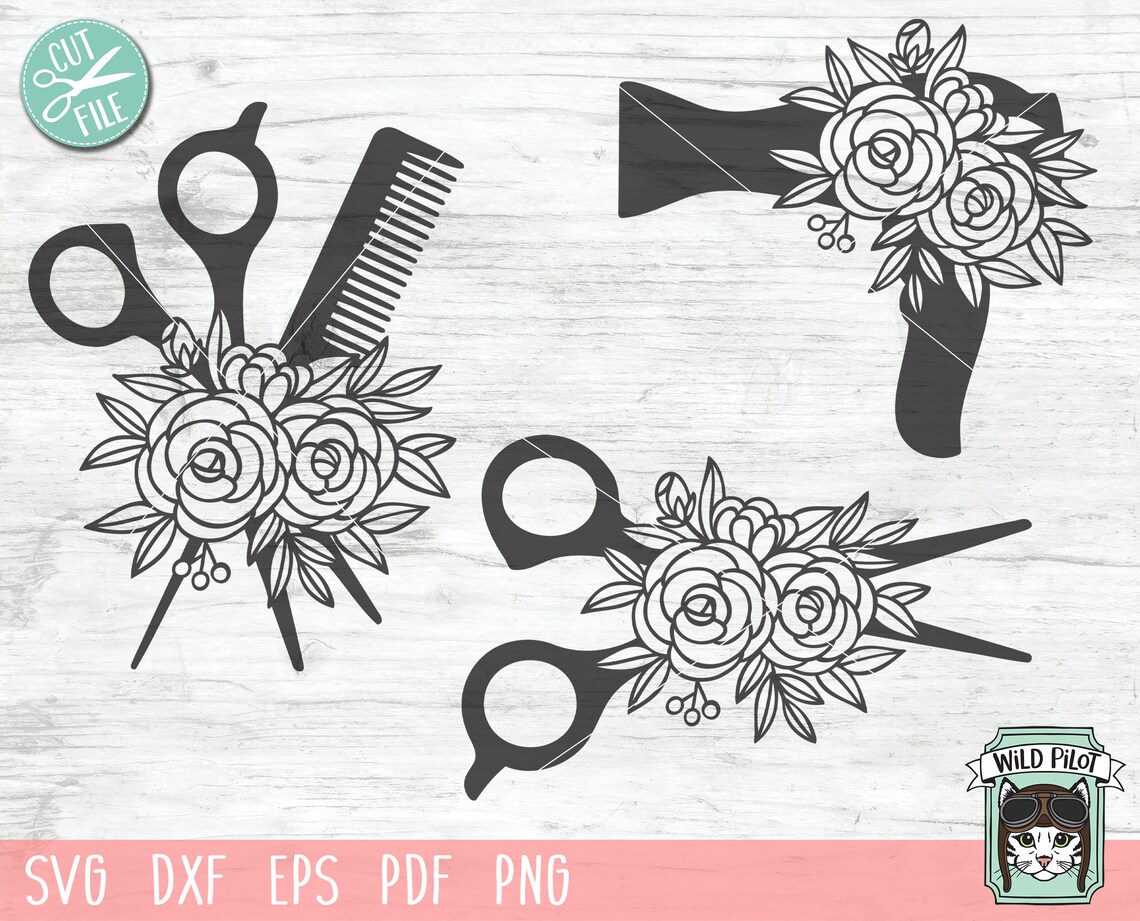 Hair Dresser SVG File, Hair Salon Svg, Floral Scissors Svg, Blow Dryer ...