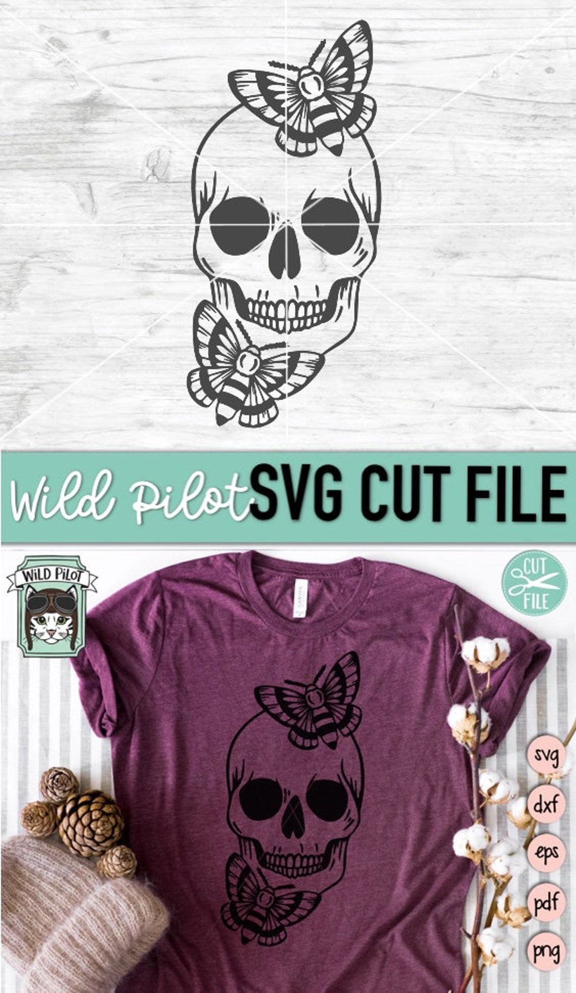 Skull SVG File, Skull Cut File, Moth Skull SVG File, Halloween Svg ...