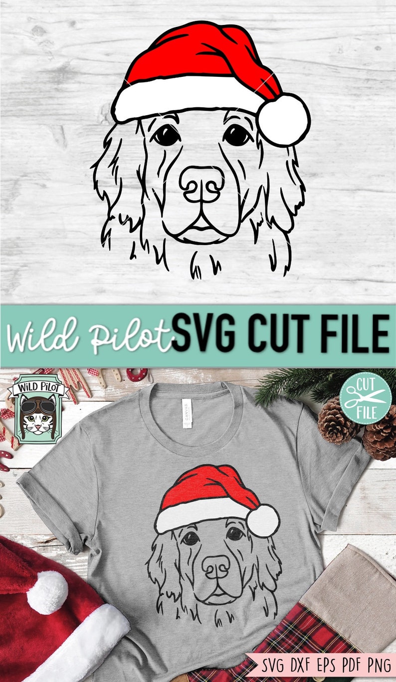Dog Santa Hat Svg File, Christmas Dog Svg, Golden Retriever Svg ...