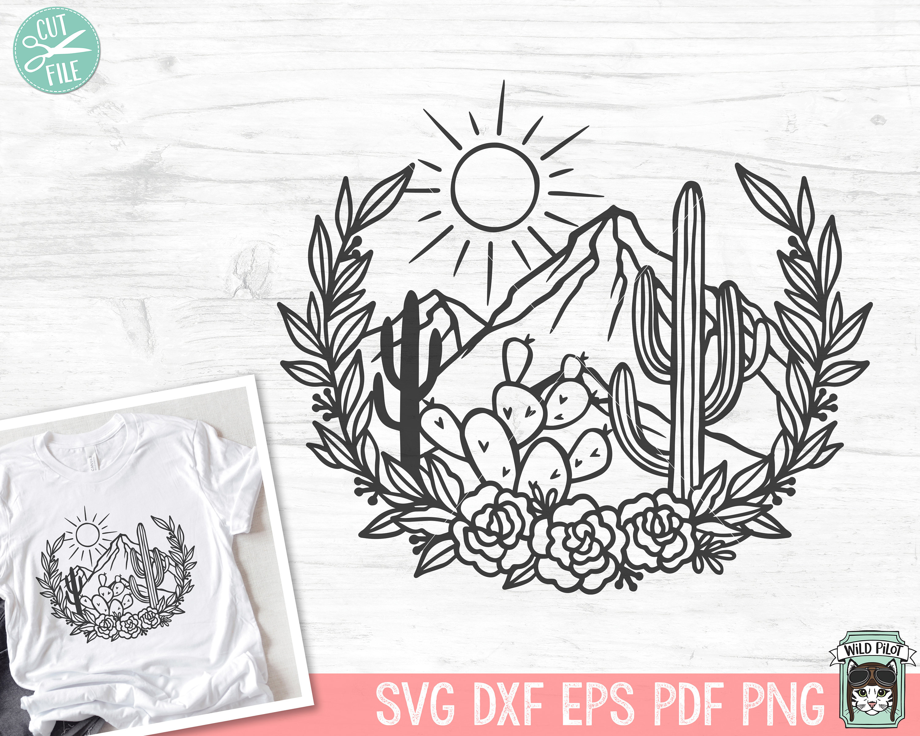 Cactus SVG, Succulent SVG, Cactus Cut File, Desert Scene Svg, Flowers ...