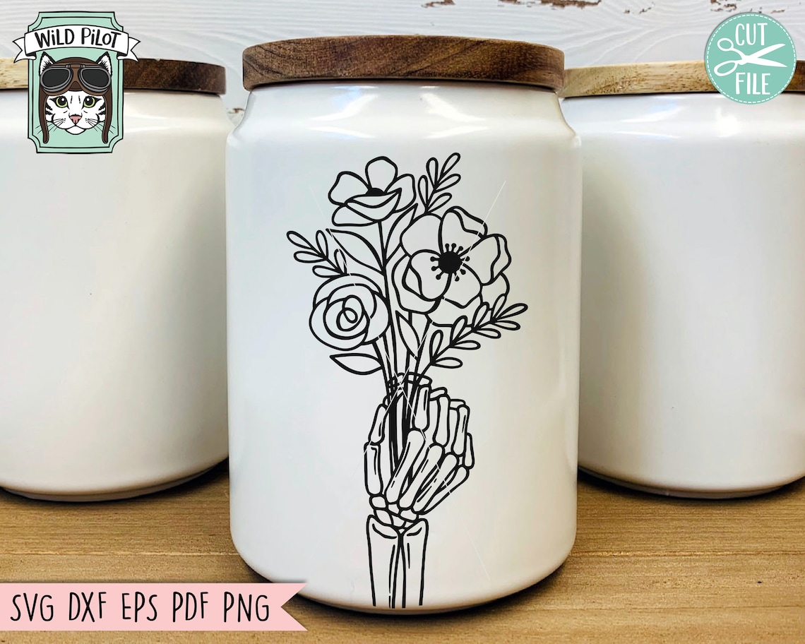 Skeleton Hand Holding Flowers Svg File, Hand Bouquet Cut File, Skeleton ...