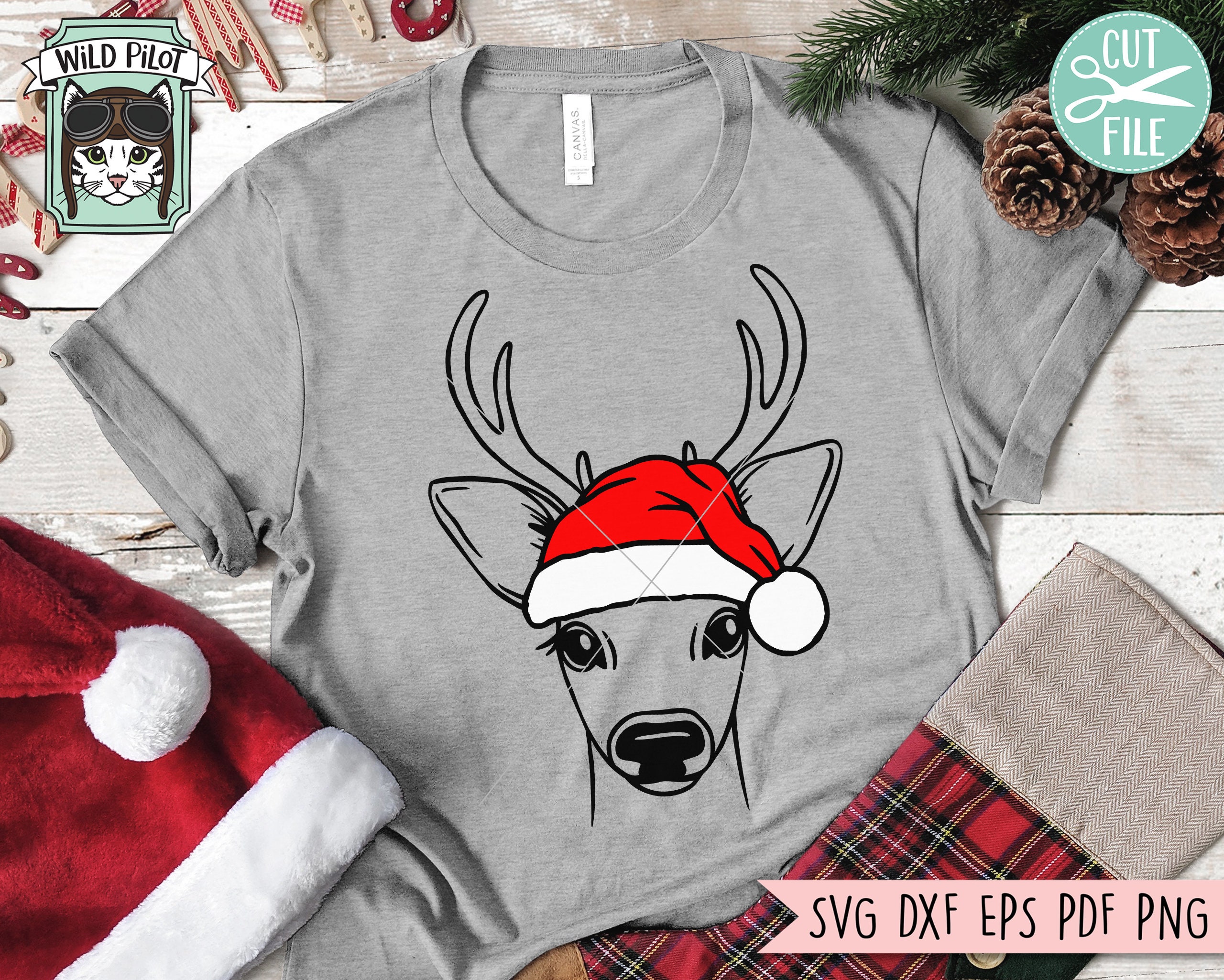 Deer Santa Hat Svg File, Reindeer With Hat Svg, Christmas Svg File ...