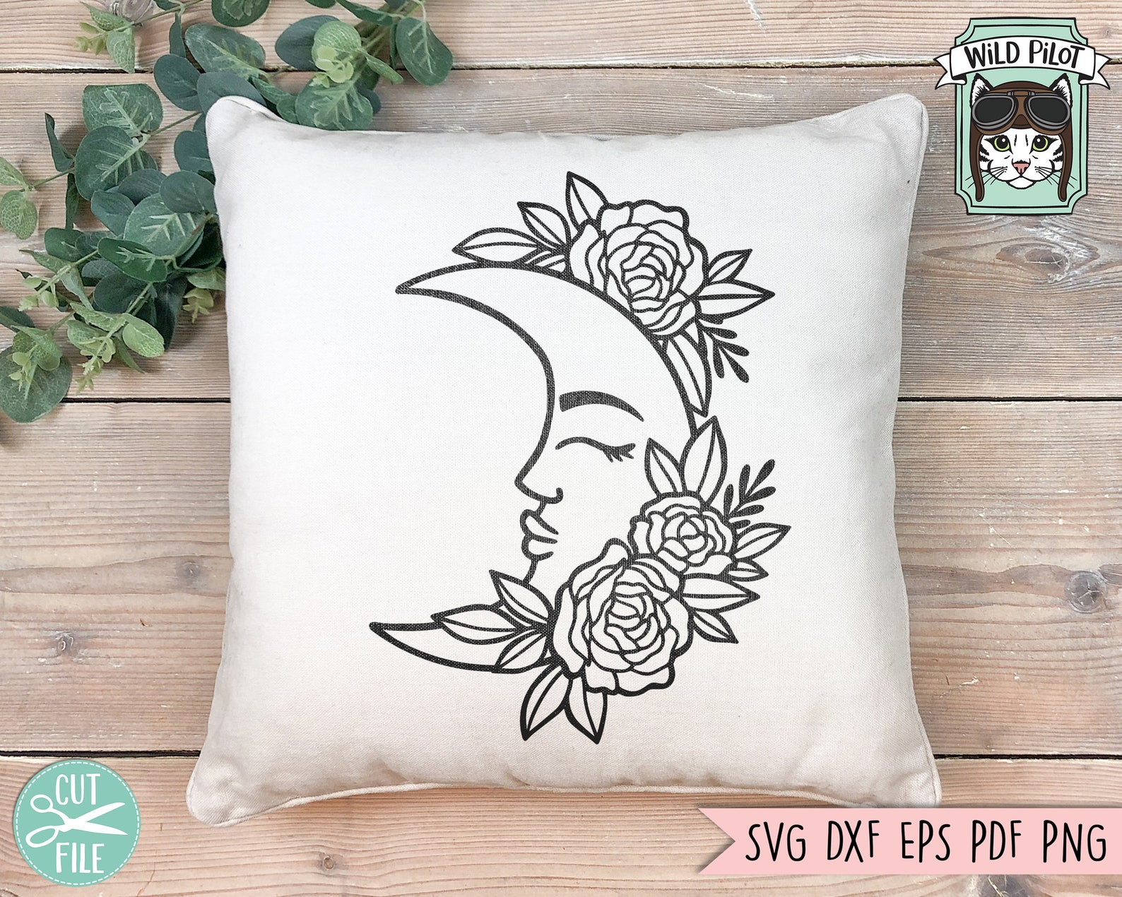 Moon Flowers Svg File, Moon Floral Svg, Man in the Moon Svg File, Moon ...