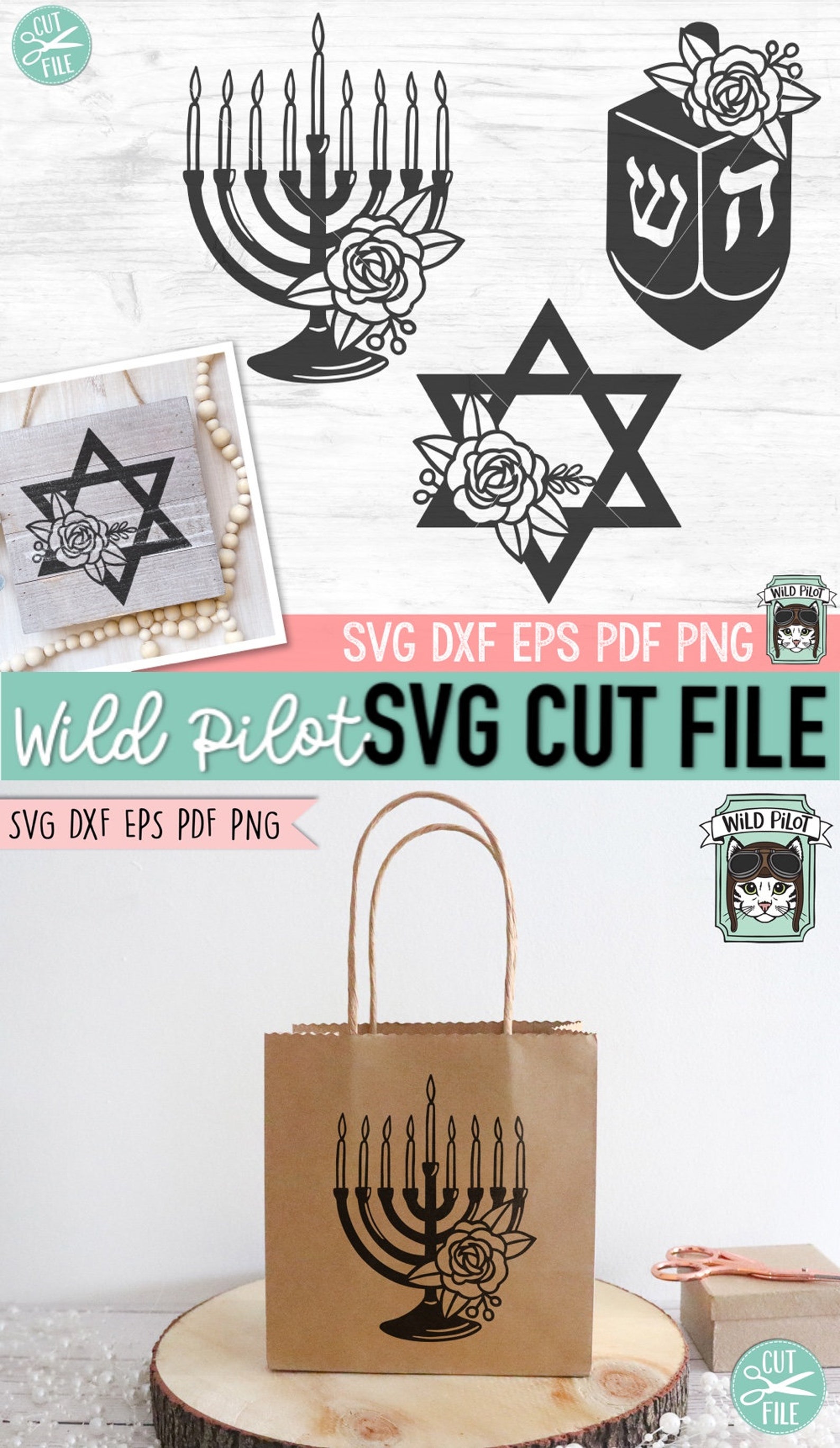 Hanukkah Svg File, Chanukah Svg File, Floral Hanukkah Cut File, Flower ...