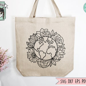 Love the Earth SVG File, Floral Earth Day SVG File, Earth Flowers SVG ...