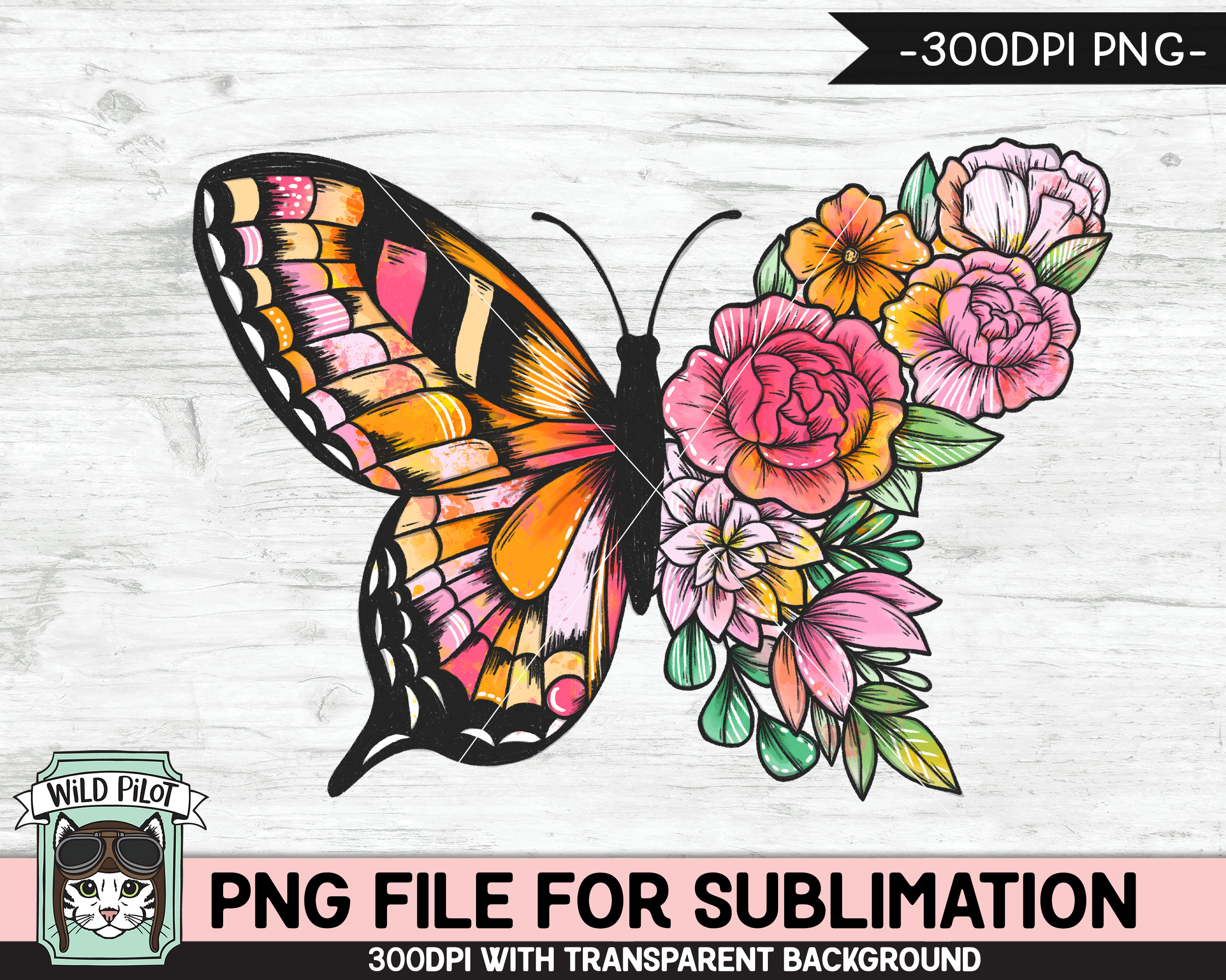 Floral Butterfly SUBLIMATION Design PNG, Flower Butterfly Sublimation ...