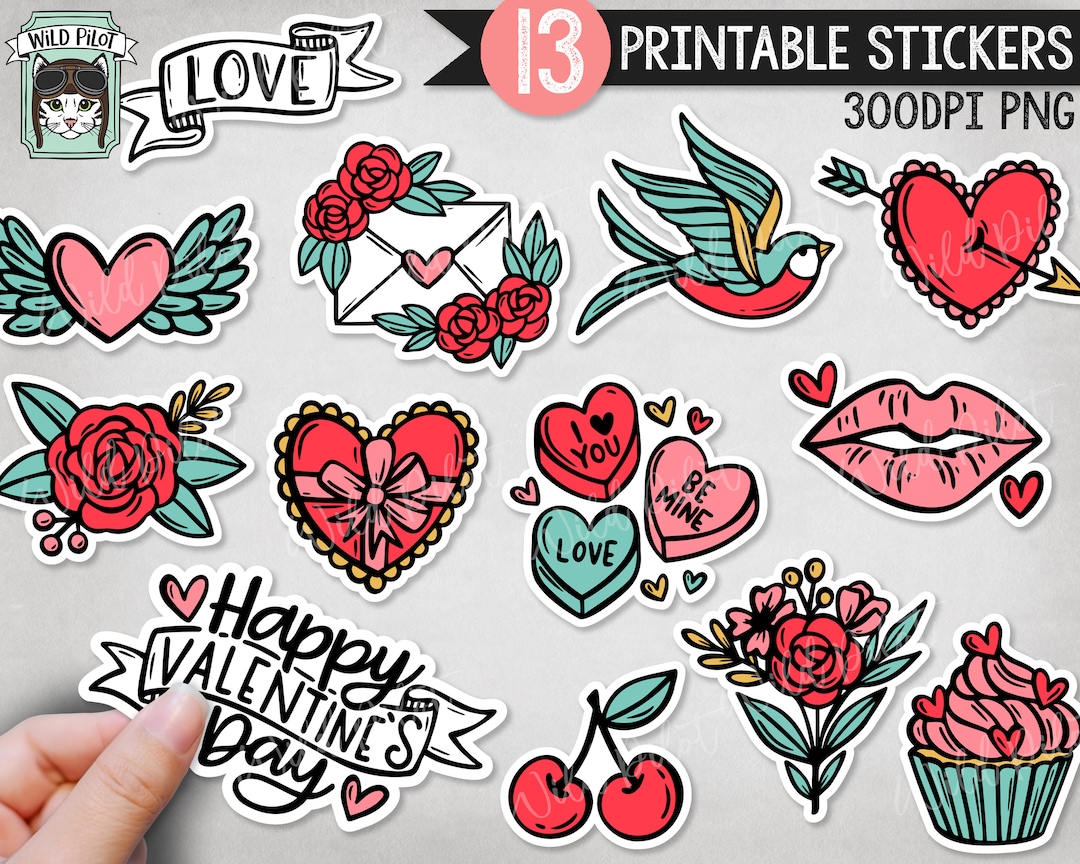 PRINTABLE Valentines Day Sticker Files, Valentines Day PNG File ...