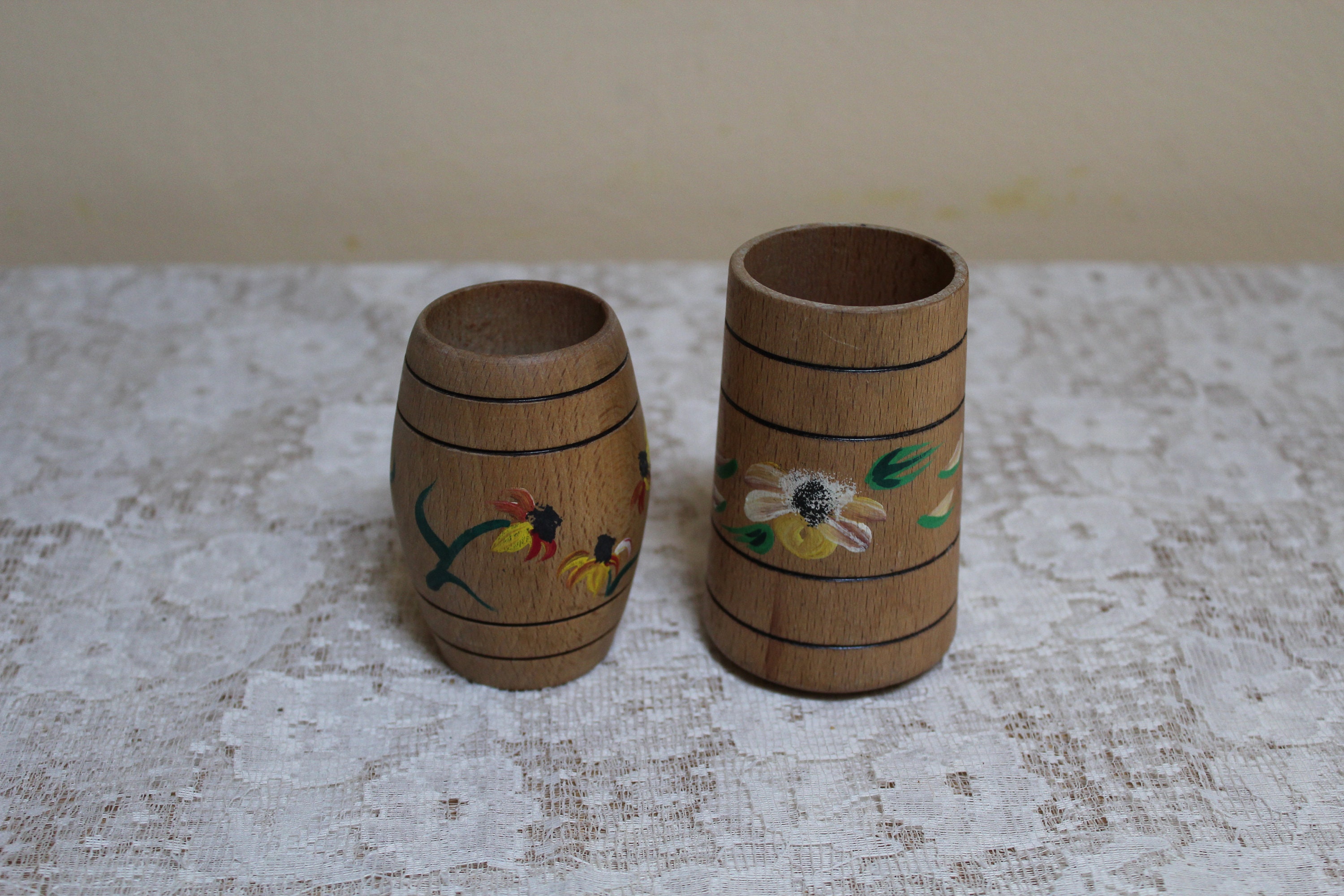 Wooden Decorative Cups. Hand Painted Cups. Vintage Wooden Cups.handmade ...