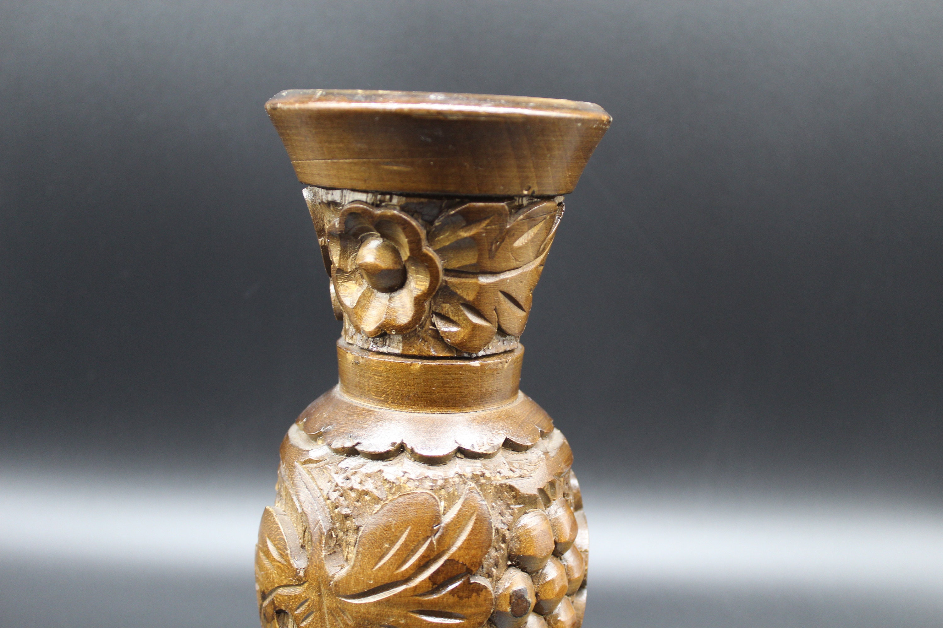 Vintage Wooden Vase.fine Wood Carving. Wooden Vase With Carving. Hand ...