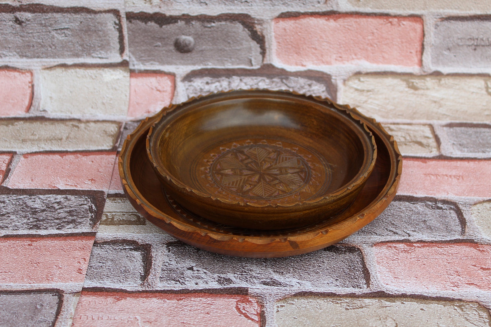 Set of Two Decorative Wooden Plates. Wood-carved Plates. Wall - Etsy