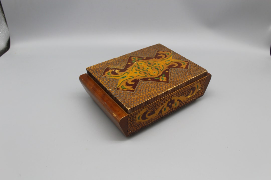 Hand Painted Box Pyrographic Box-wooden Box Vintage Keepsake Box Wooden ...