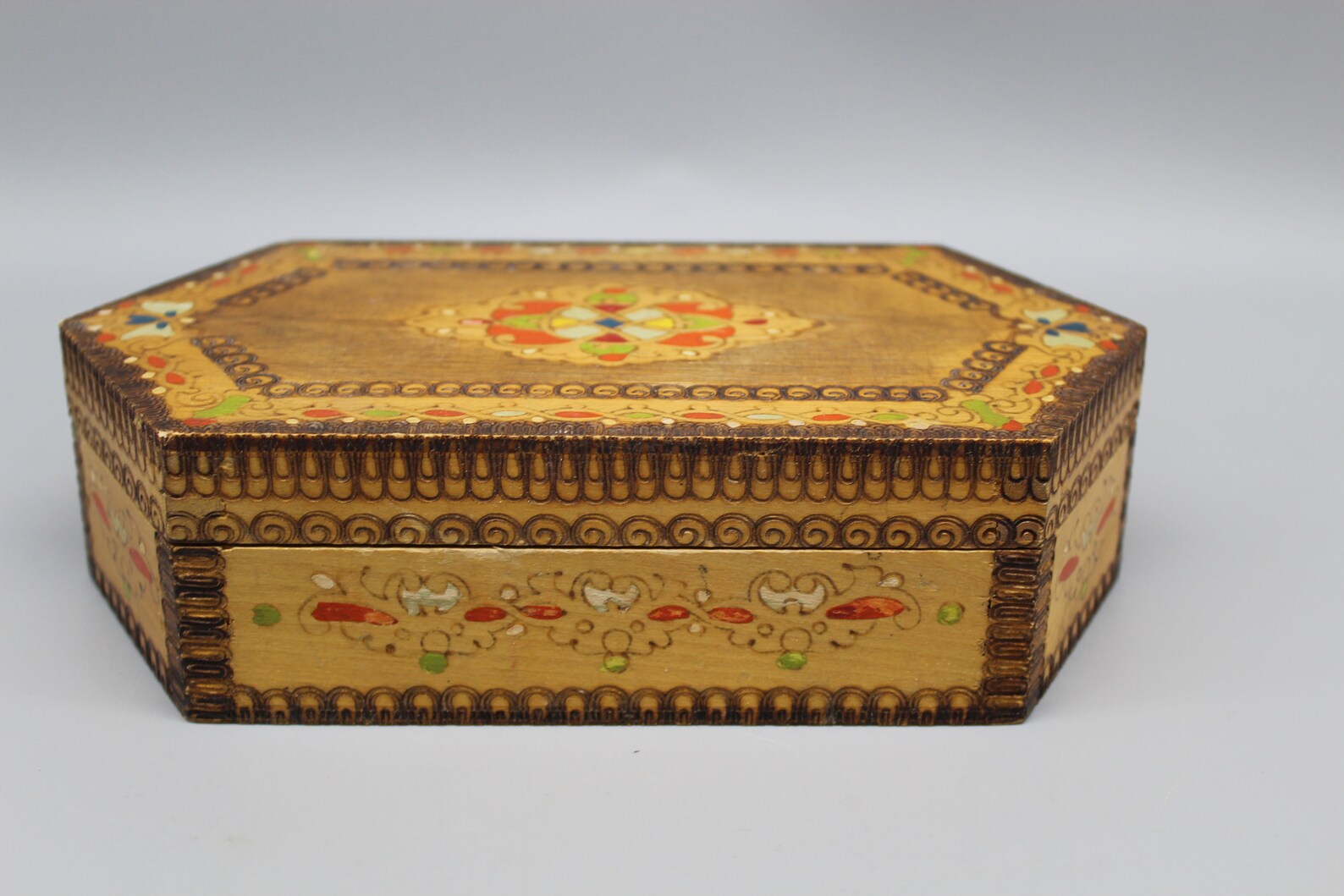 Hand Painted Box Pyrographic Box-wooden Box Vintage Keepsake Box Wooden ...