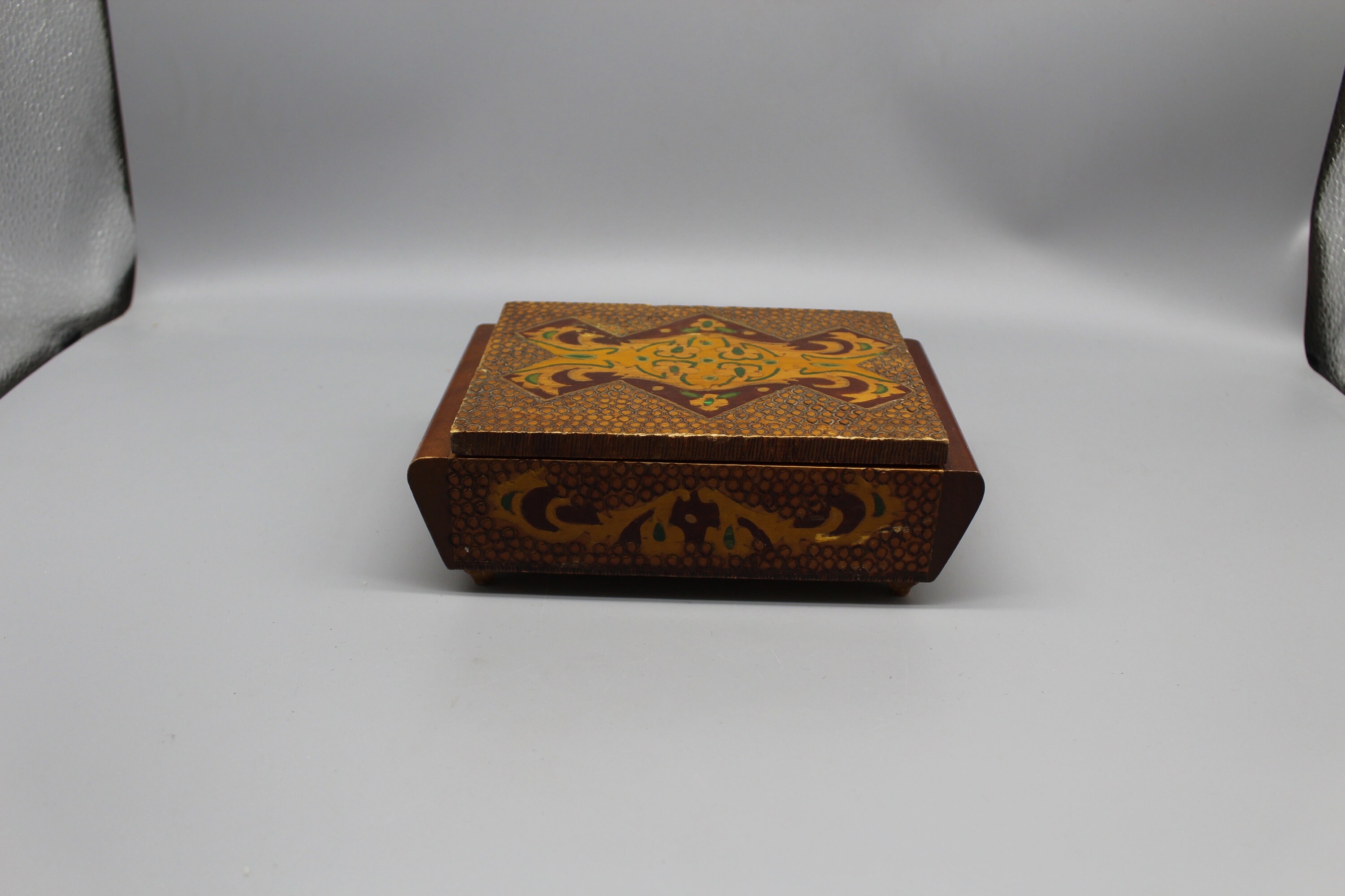 Hand Painted Box Pyrographic Box-wooden Box Vintage Keepsake Box Wooden ...