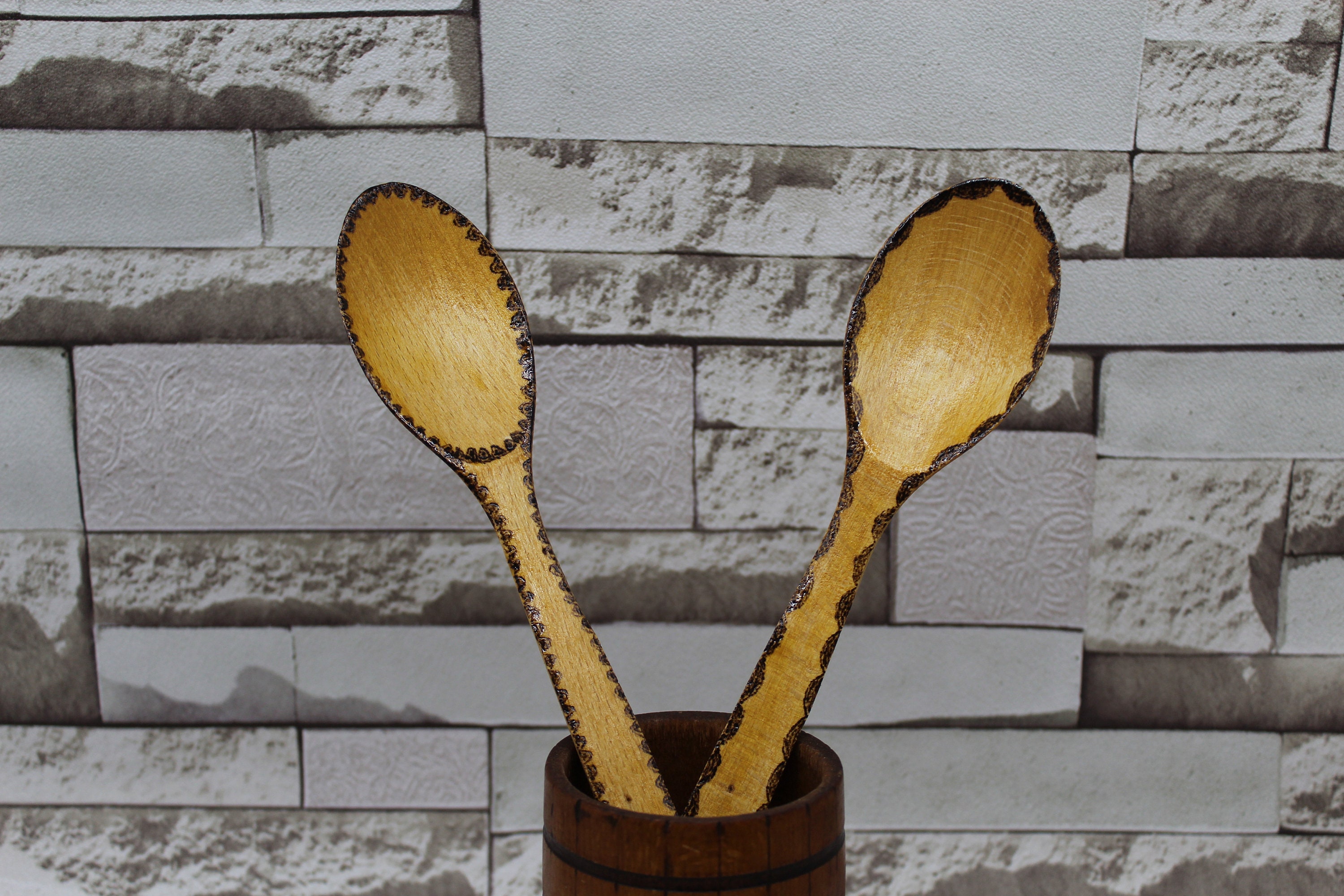 Vintage Handmade Spoons.set of 2 Painted and Pyrographic - Etsy