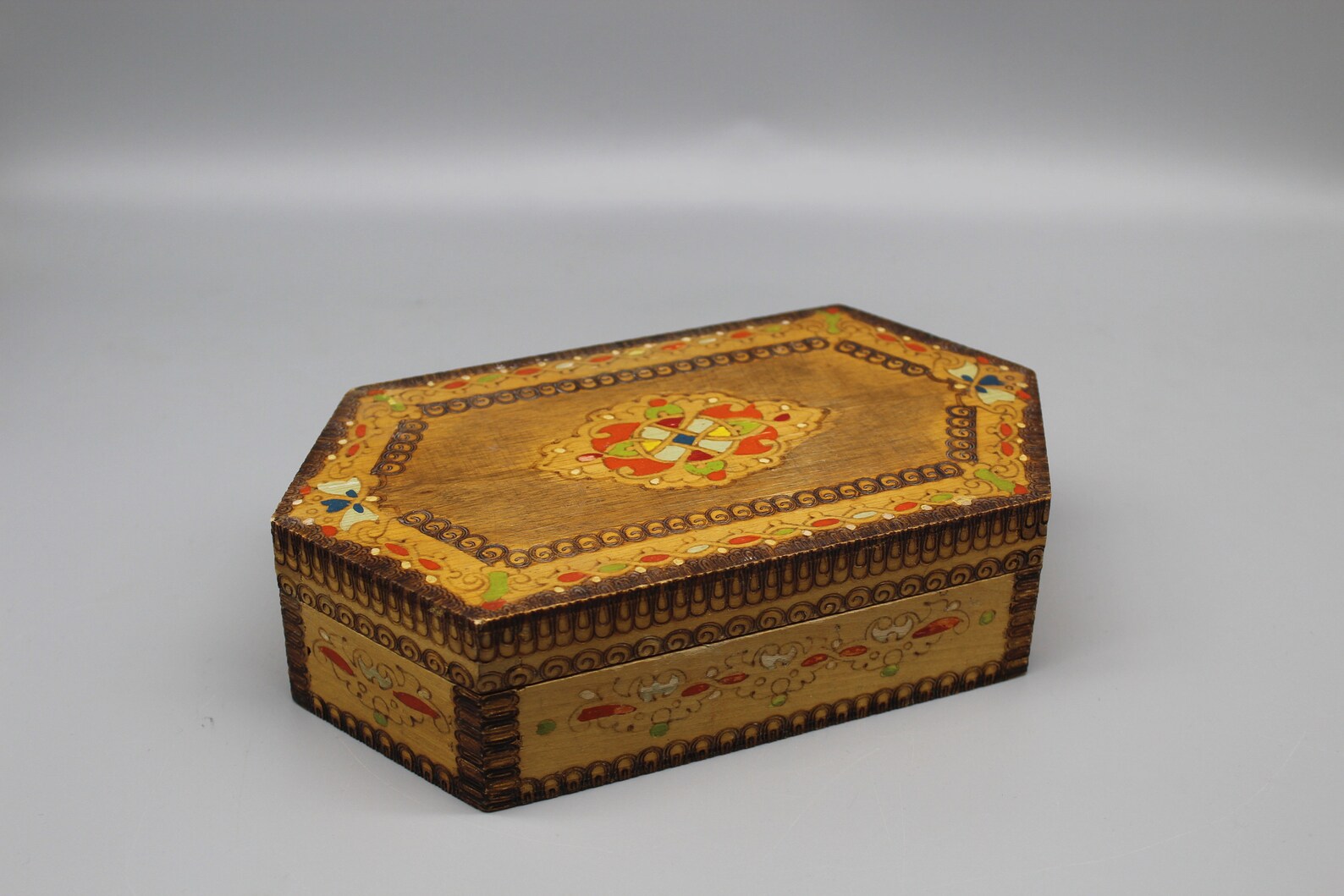 Hand Painted Box Pyrographic Box-wooden Box Vintage Keepsake Box Wooden ...