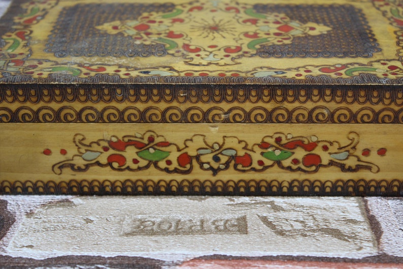 Hand Painted Box Pyrographic Box-wooden Box Vintage Keepsake Box Wooden ...