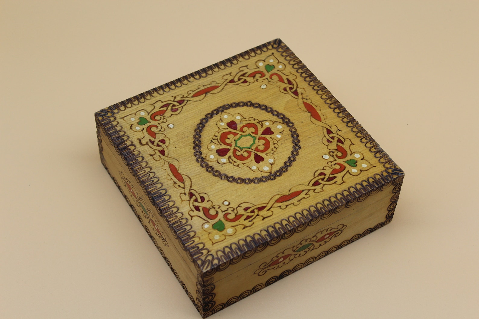 Hand Painted Box Pyrographic Box-wooden Box Vintage Keepsake Box Wooden ...