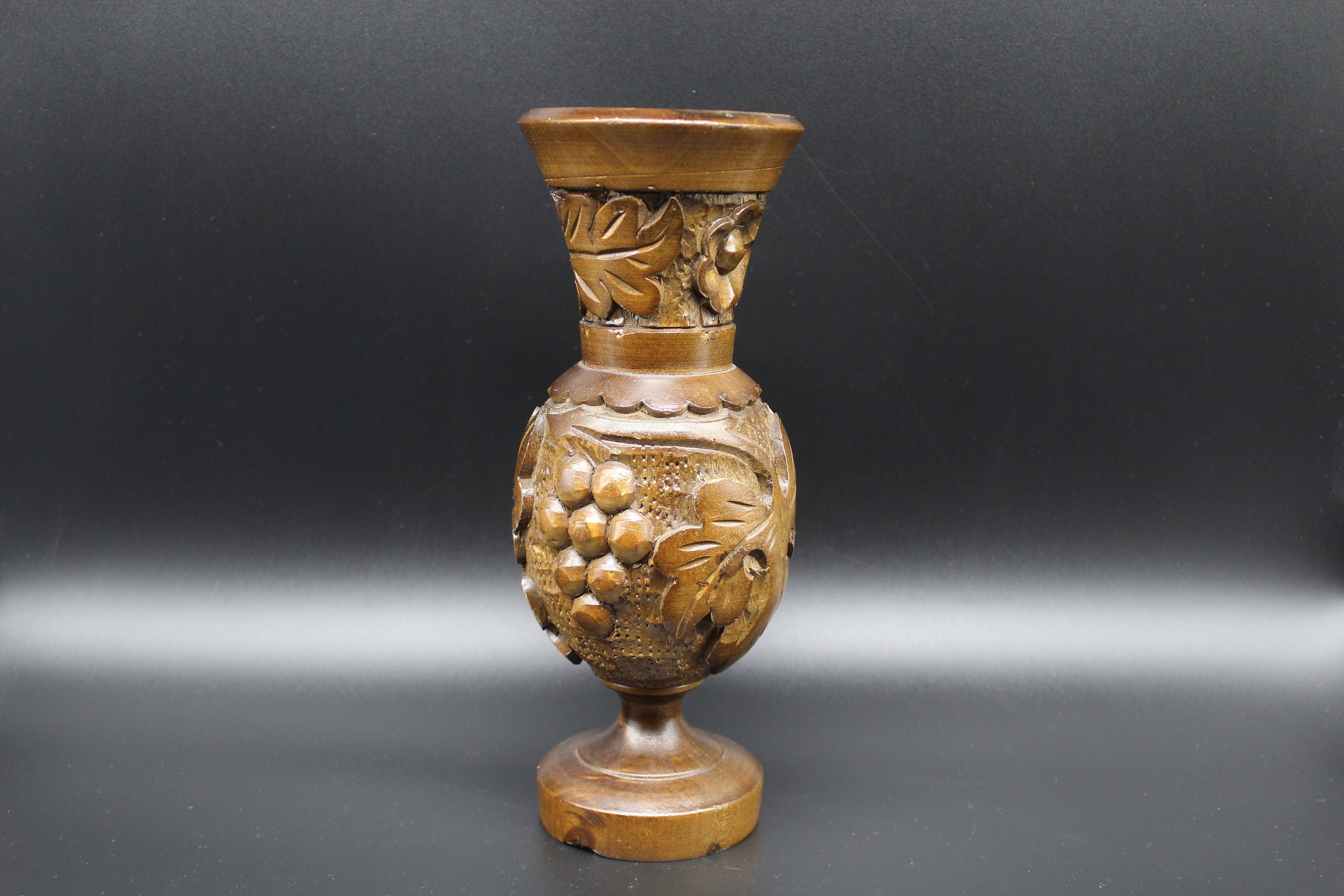 Vintage Wooden Vase.fine Wood Carving. Wooden Vase With Carving. Hand ...