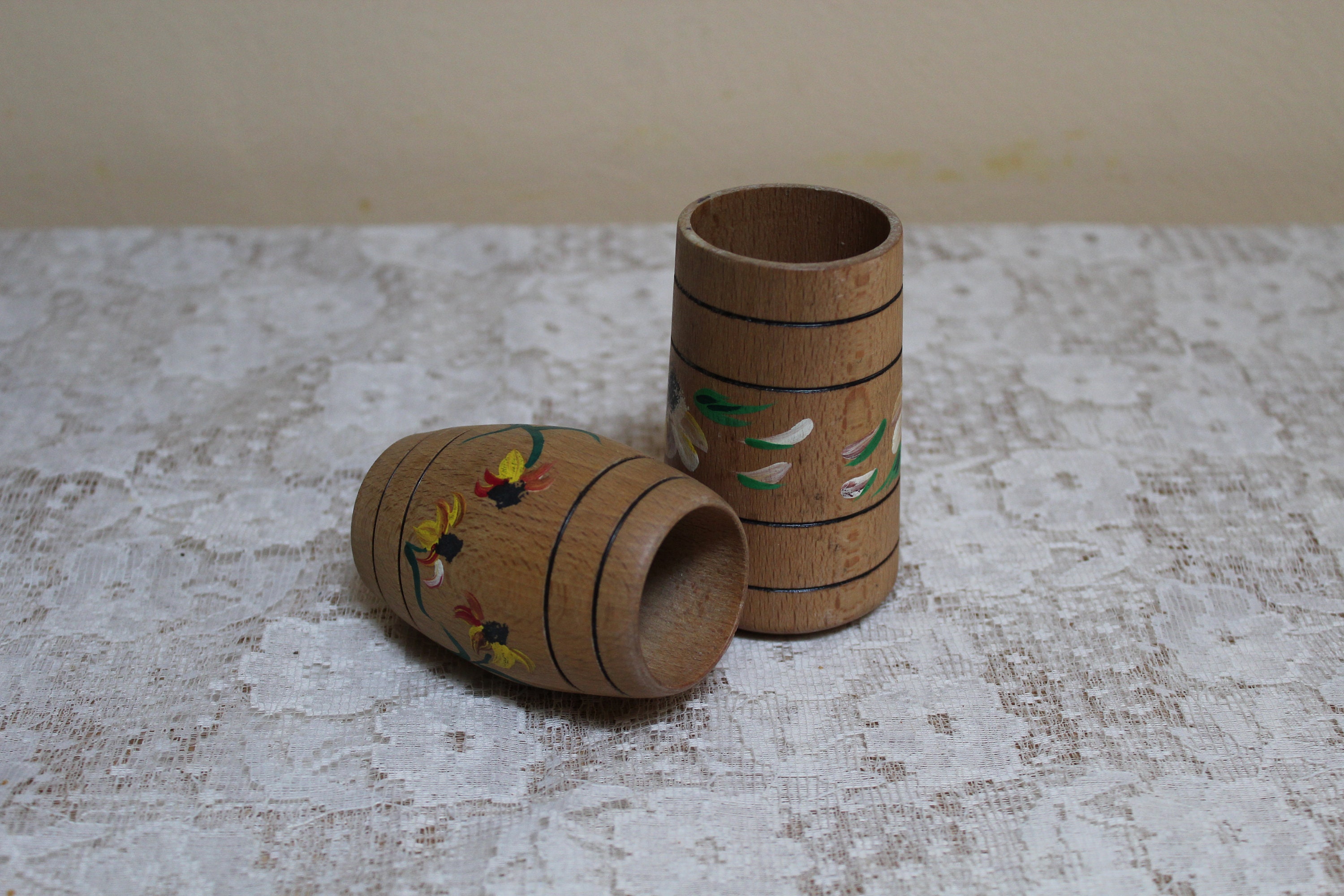 Wooden Decorative Cups. Hand Painted Cups. Vintage Wooden Cups.handmade ...