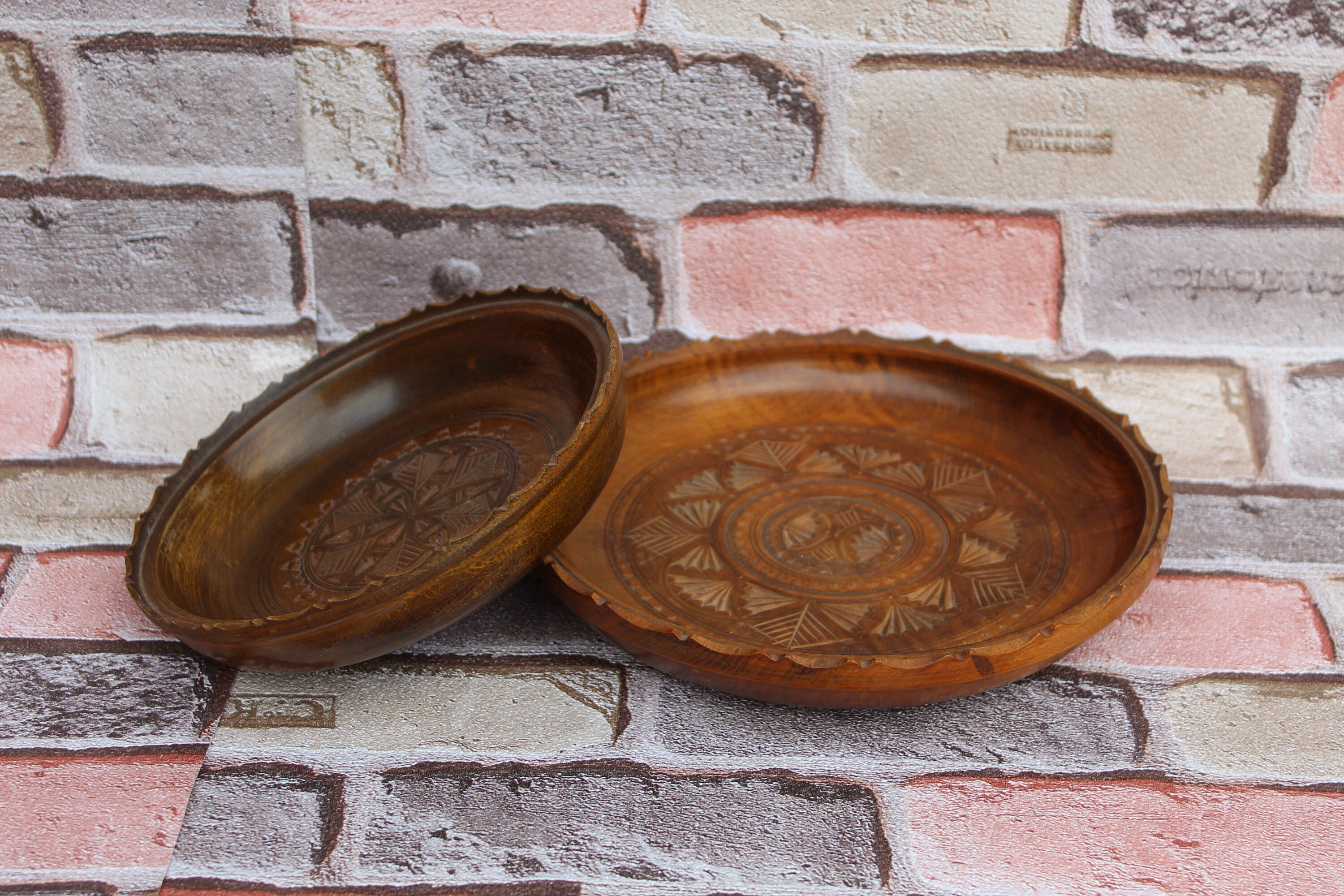 Set of Two Decorative Wooden Plates. Wood-carved Plates. Wall - Etsy
