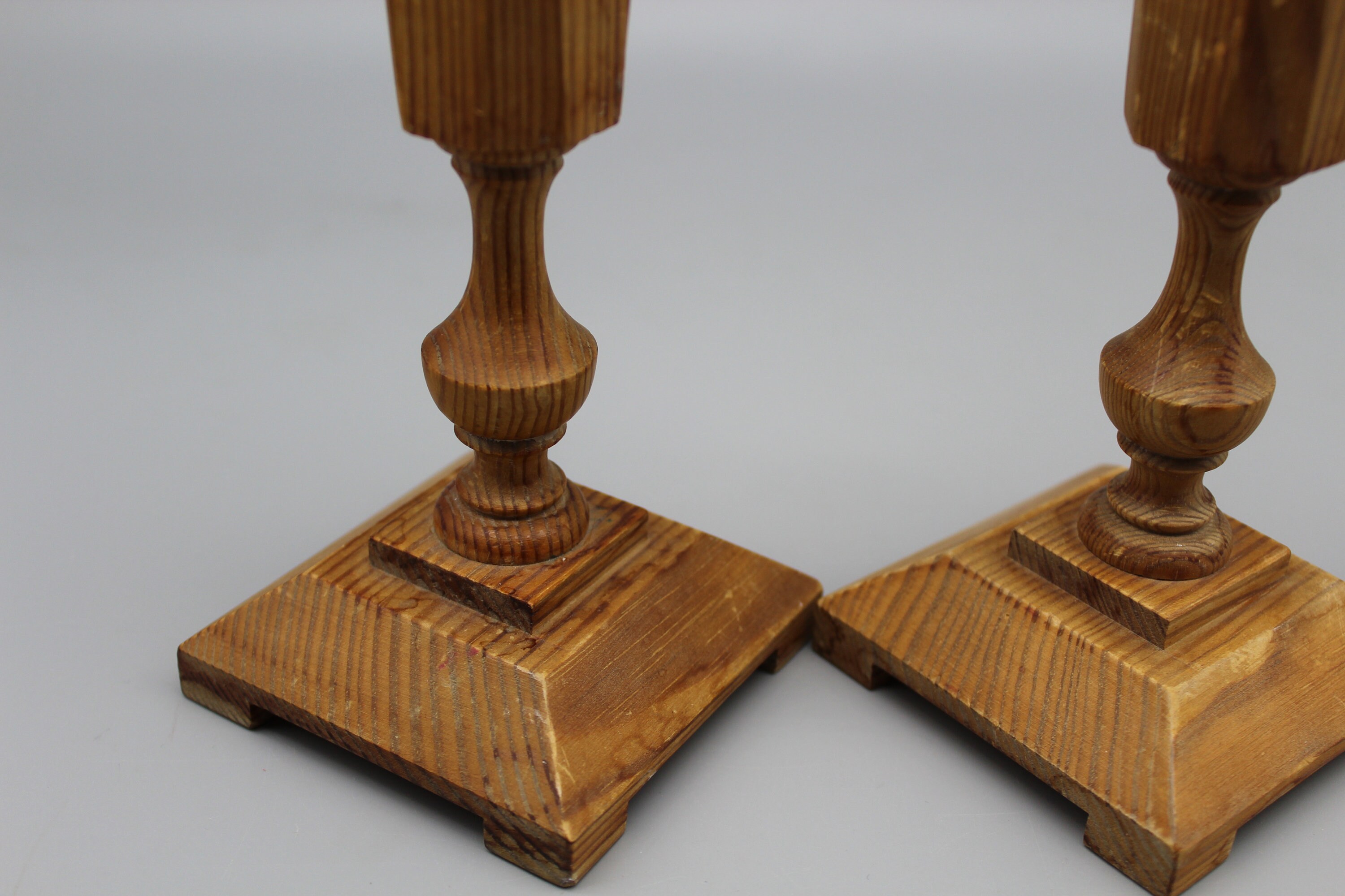 Set of 2 Candlesticks.vintage Candlesticks. Old Wooden Candlesticks ...