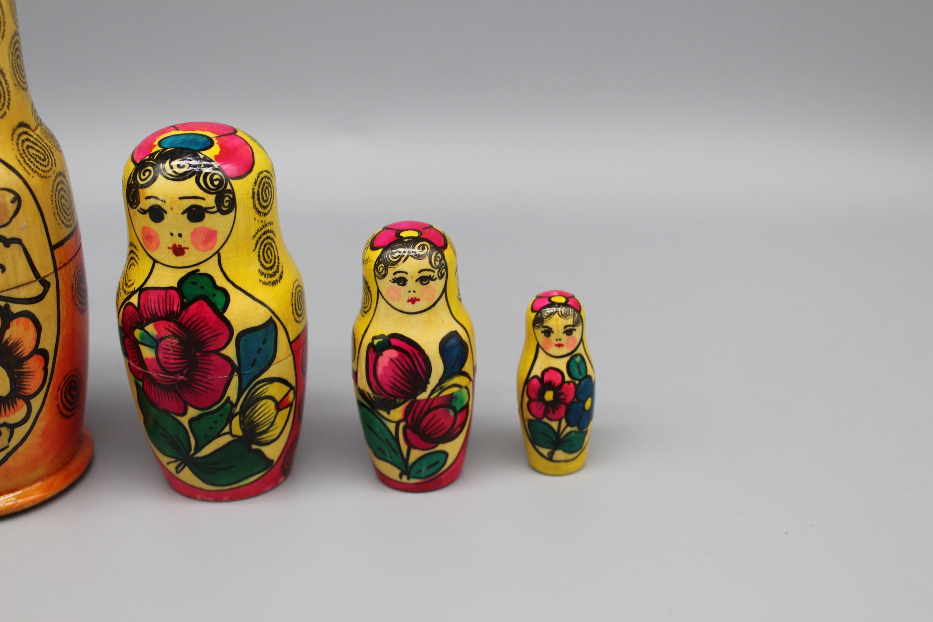 Set of Wooden Nesting Dolls Hand Painted Russian Matryoshka.vintage ...