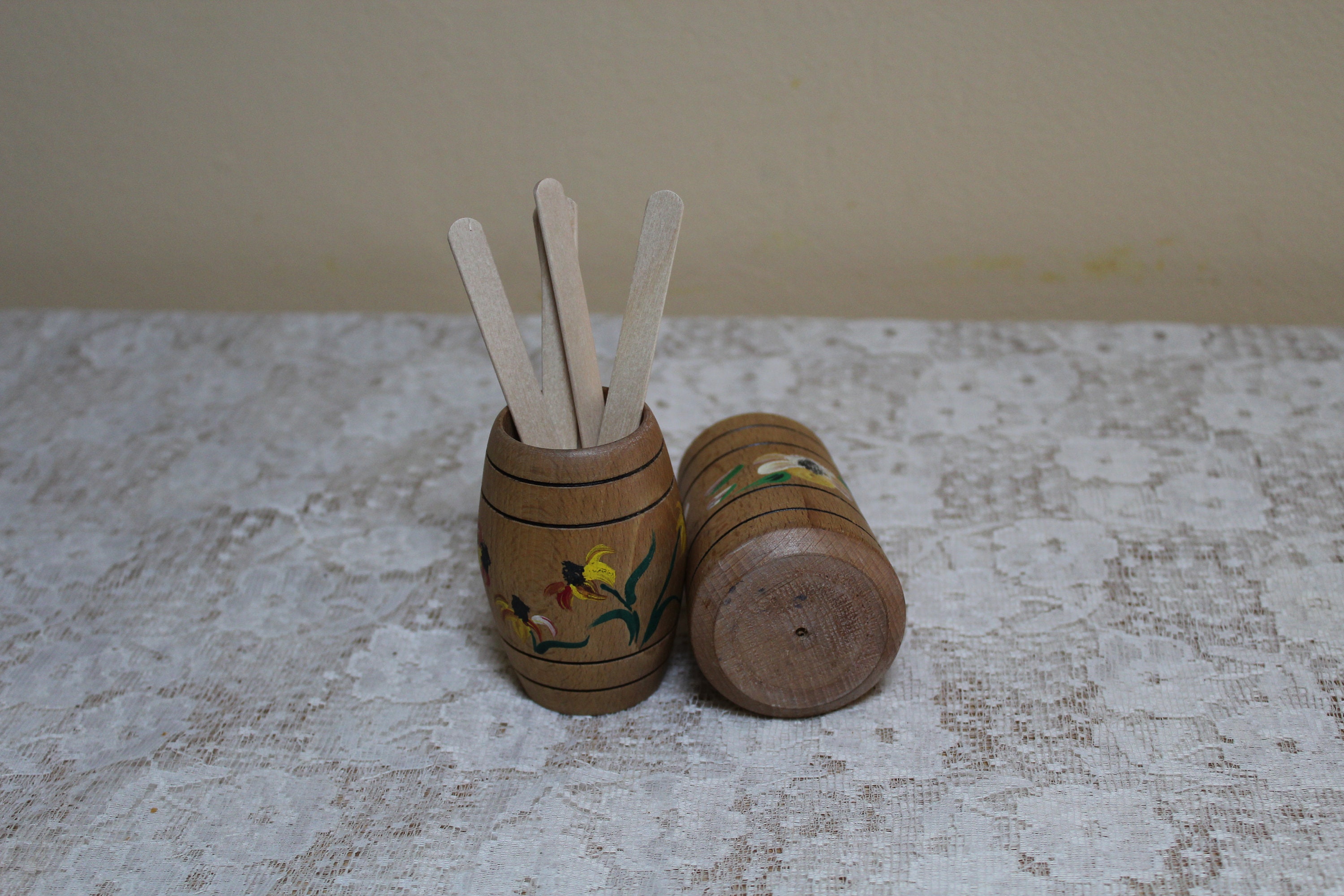 Wooden Decorative Cups. Hand Painted Cups. Vintage Wooden Cups.handmade ...