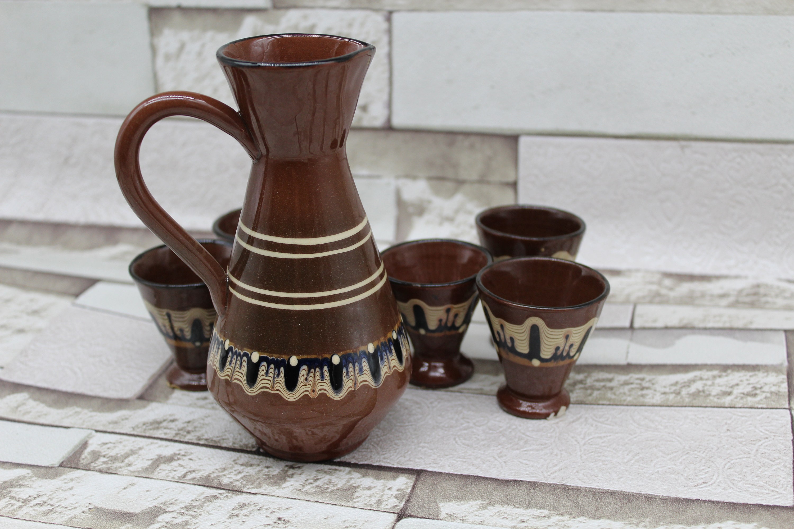 Ceramic Set of 7 Parts. Beverage Serving Set. Brown Set of - Etsy