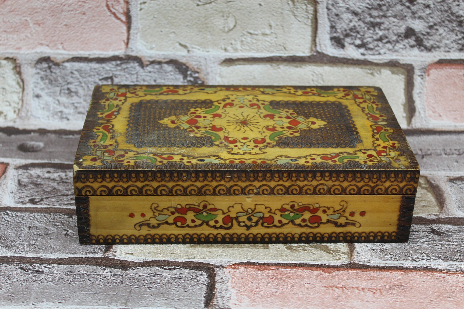 Hand Painted Box Pyrographic Box-wooden Box Vintage Keepsake Box Wooden ...