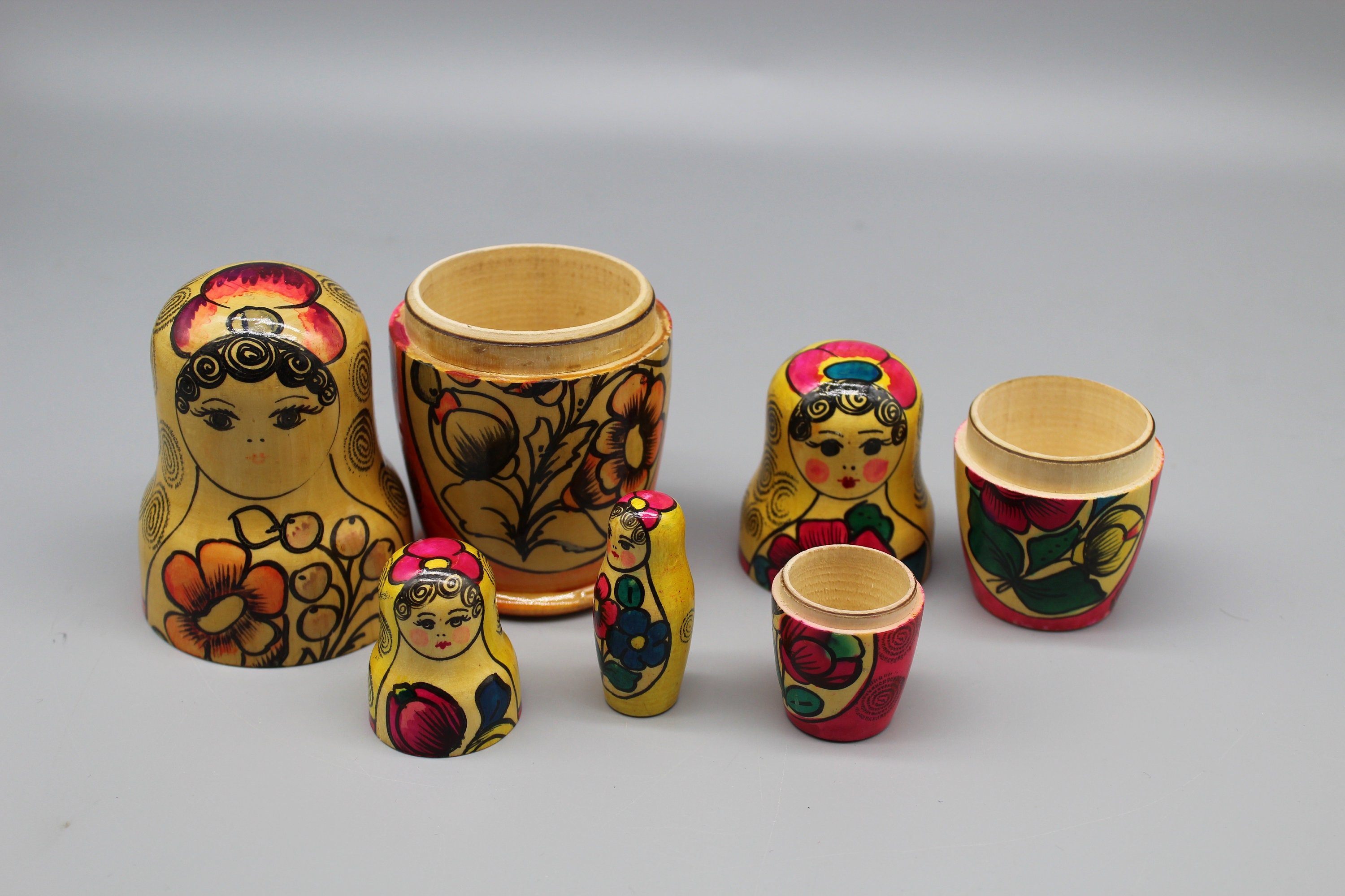 Set of Wooden Nesting Dolls Hand Painted Russian Matryoshka.vintage ...