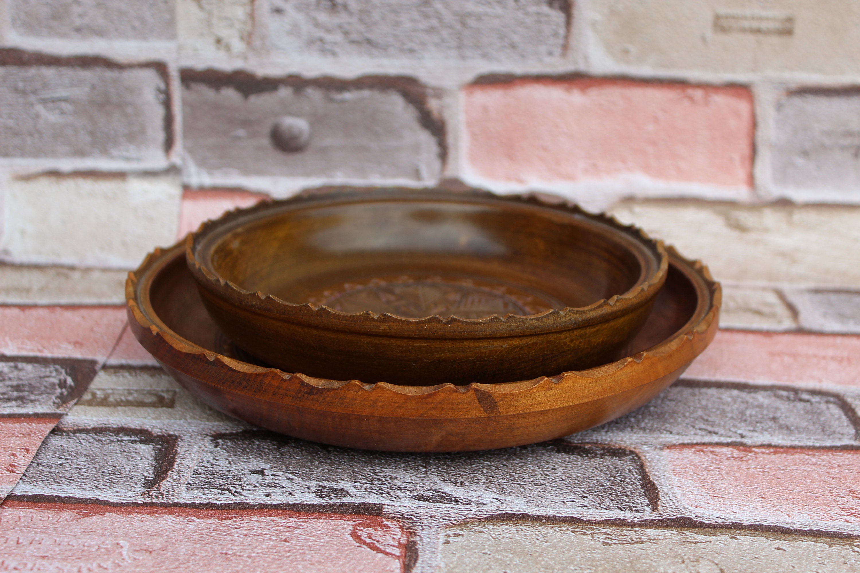 Set of Two Decorative Wooden Plates. Wood-carved Plates. Wall - Etsy