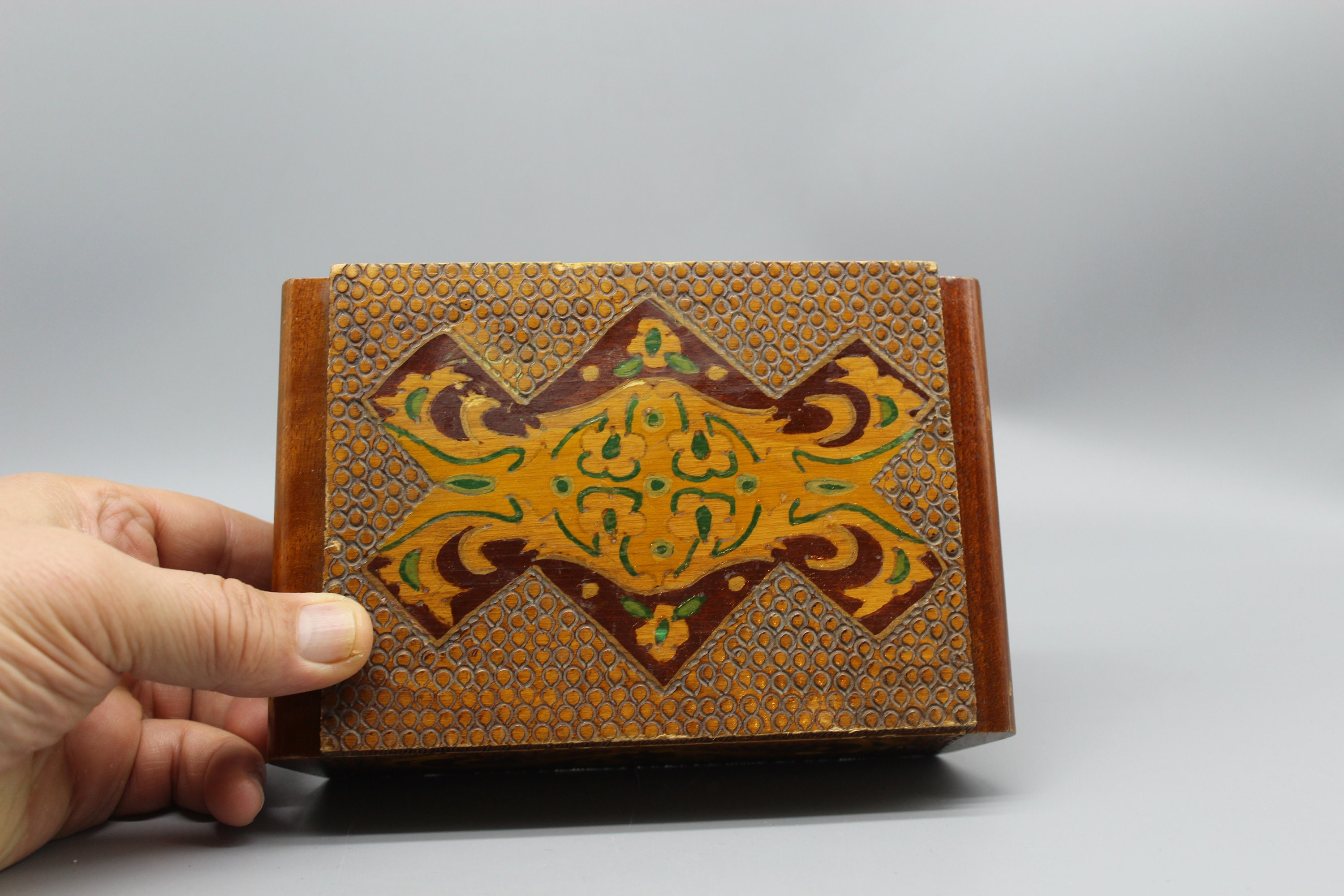 Hand Painted Box Pyrographic Box-wooden Box Vintage Keepsake Box Wooden ...