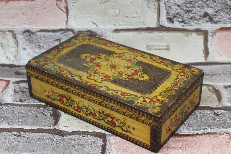Hand Painted Box Pyrographic Box-wooden Box Vintage Keepsake Box Wooden ...