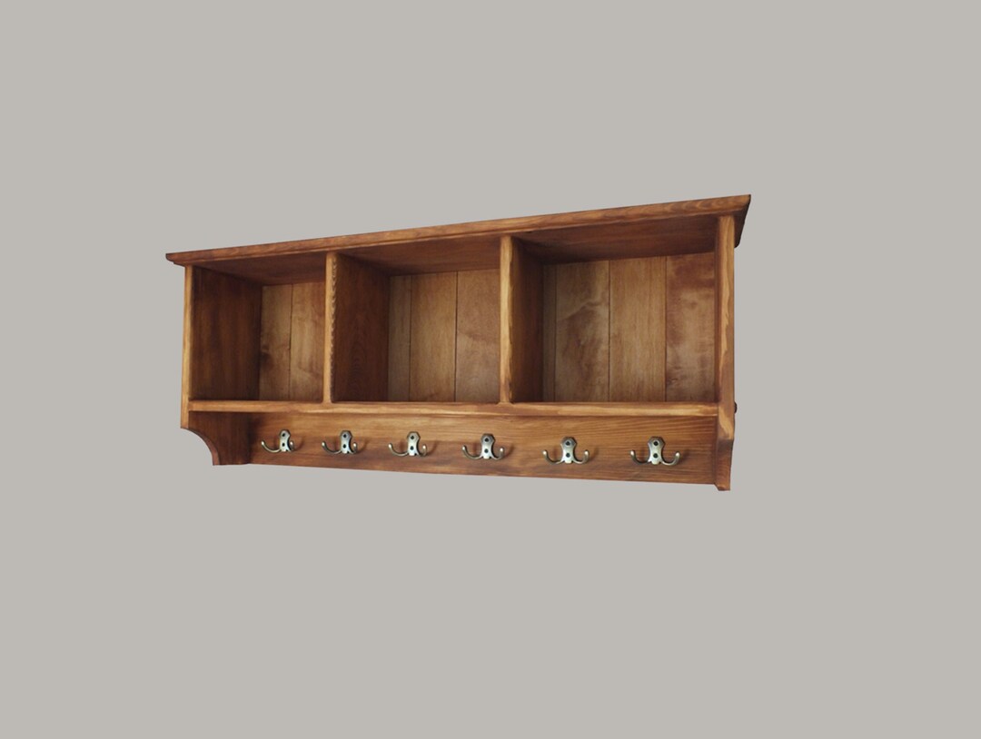 S6 Handcrafted Wall Mounted Compartments Unit With Hooks | Box Shelving ...