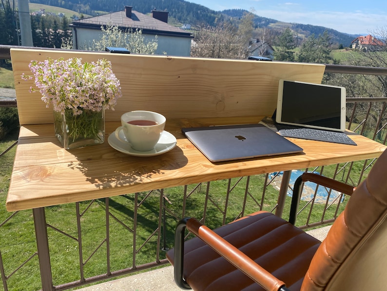 Solid Oak Outdoor Balcony Desk: Slim Timber Table - Etsy
