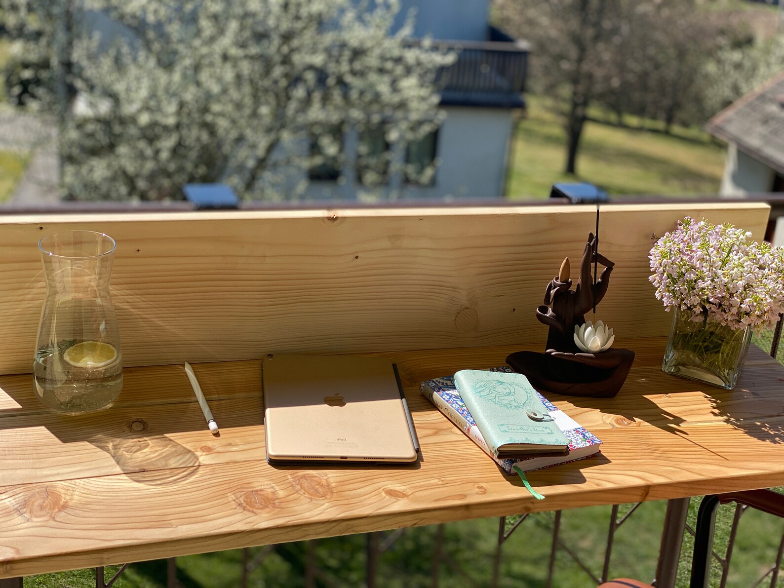 Solid Oak Outdoor Balcony Desk: Slim Timber Table - Etsy