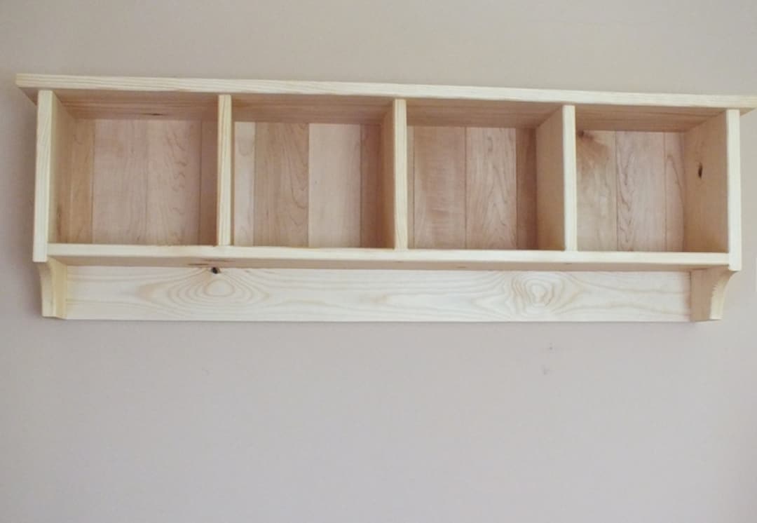 Solid Pine Wall Shelf: 4-compartment Display Cabinet - Etsy