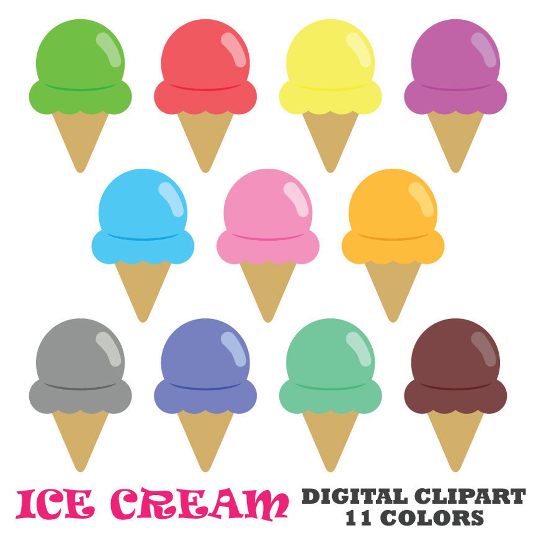 Cute Cone Ice Cream Cliparts, Instant Download 11 Color Digital ...