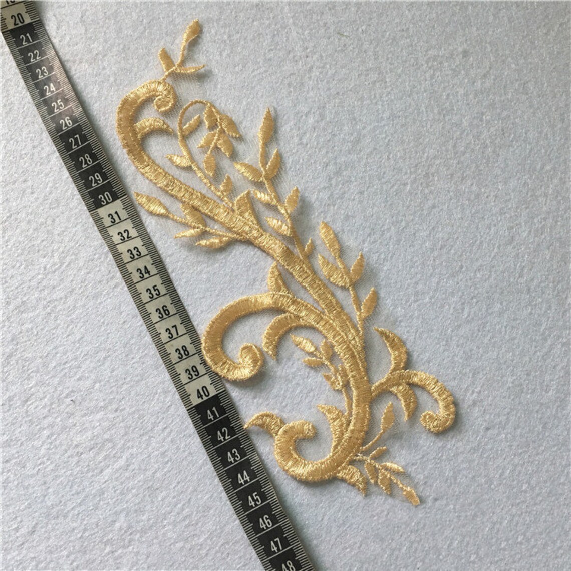 1 Pair Gold Floral Applique Gold Trim Bridal Gown Lace | Etsy