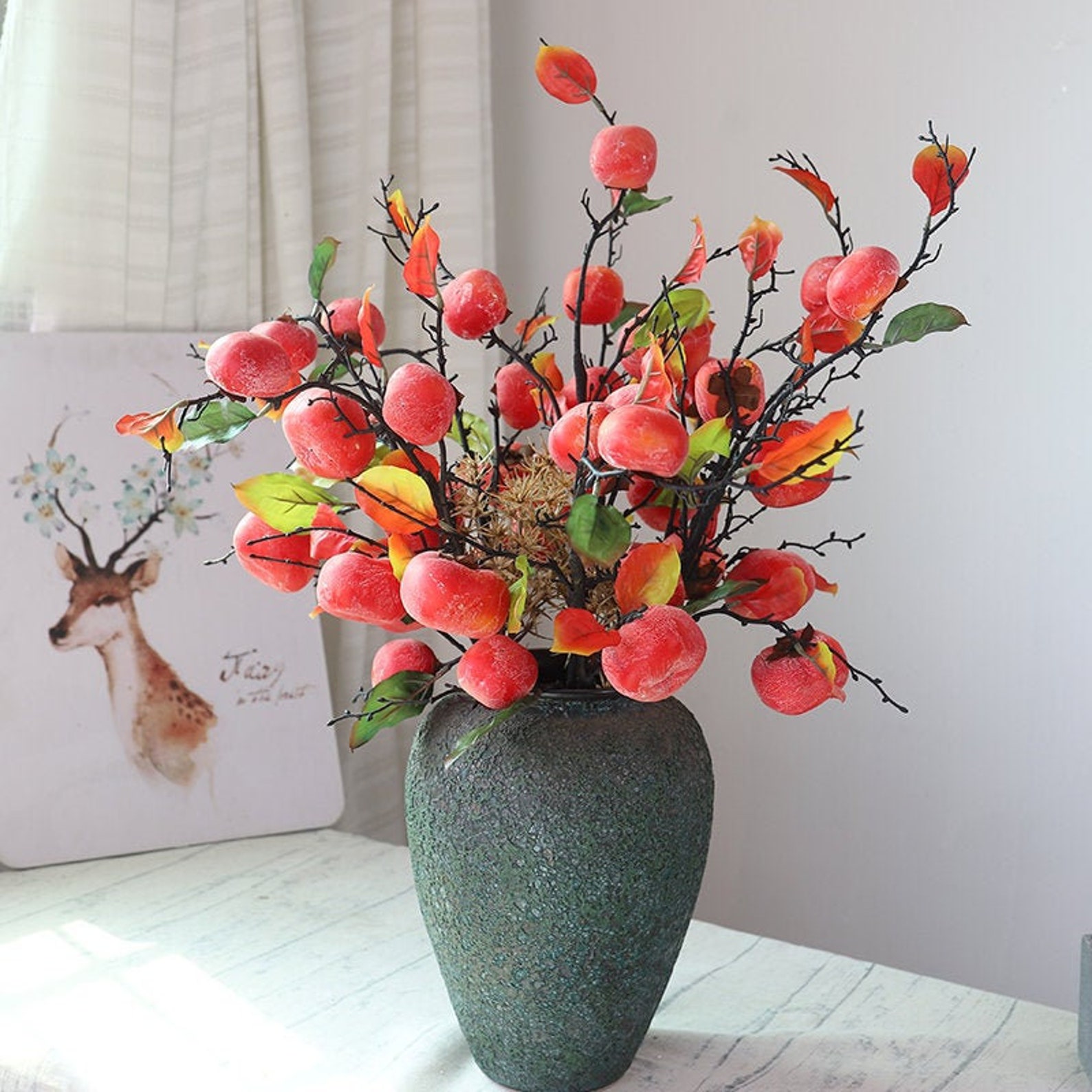 Farmhouse Persimmon Fruit Stem Artificial Persimmon Artificial - Etsy