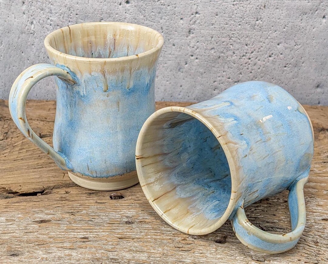 Blue Pottery Coffee Mug Set - Handmade - Etsy