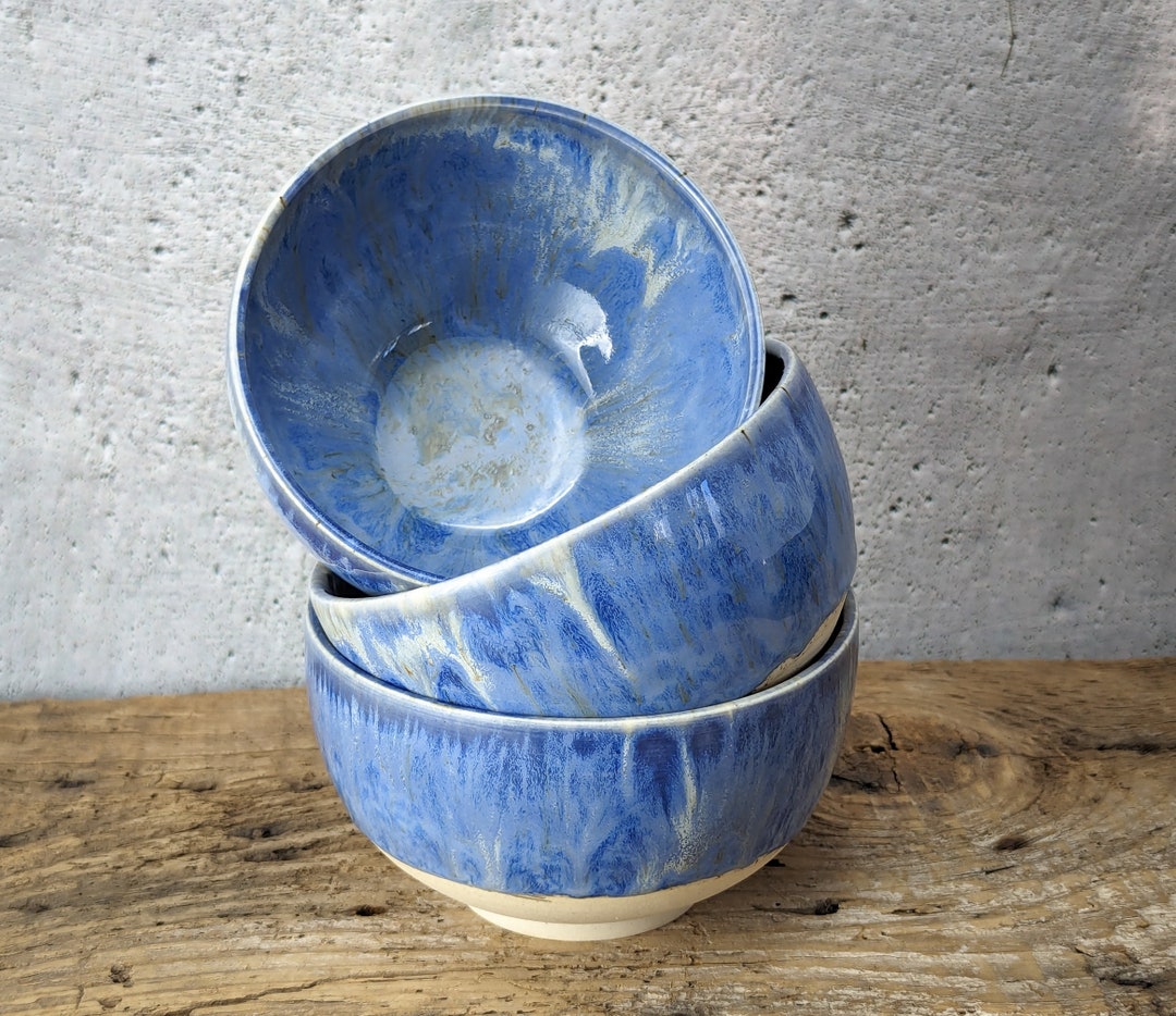 Handmade Blue Pottery Bowl Set 3 - Etsy